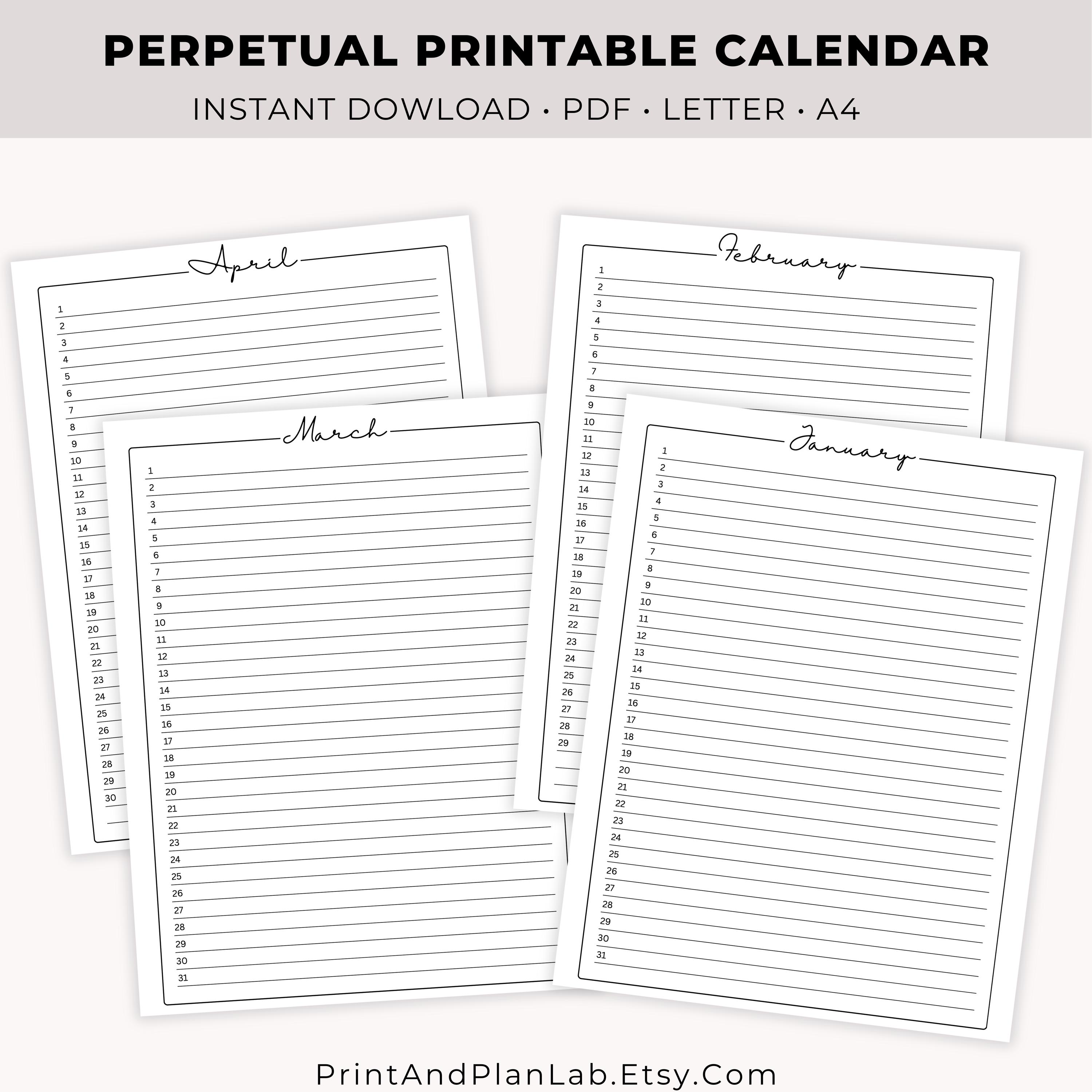 Printable Perpetual Calendar With Editable Fields: Birthday Tracker ...