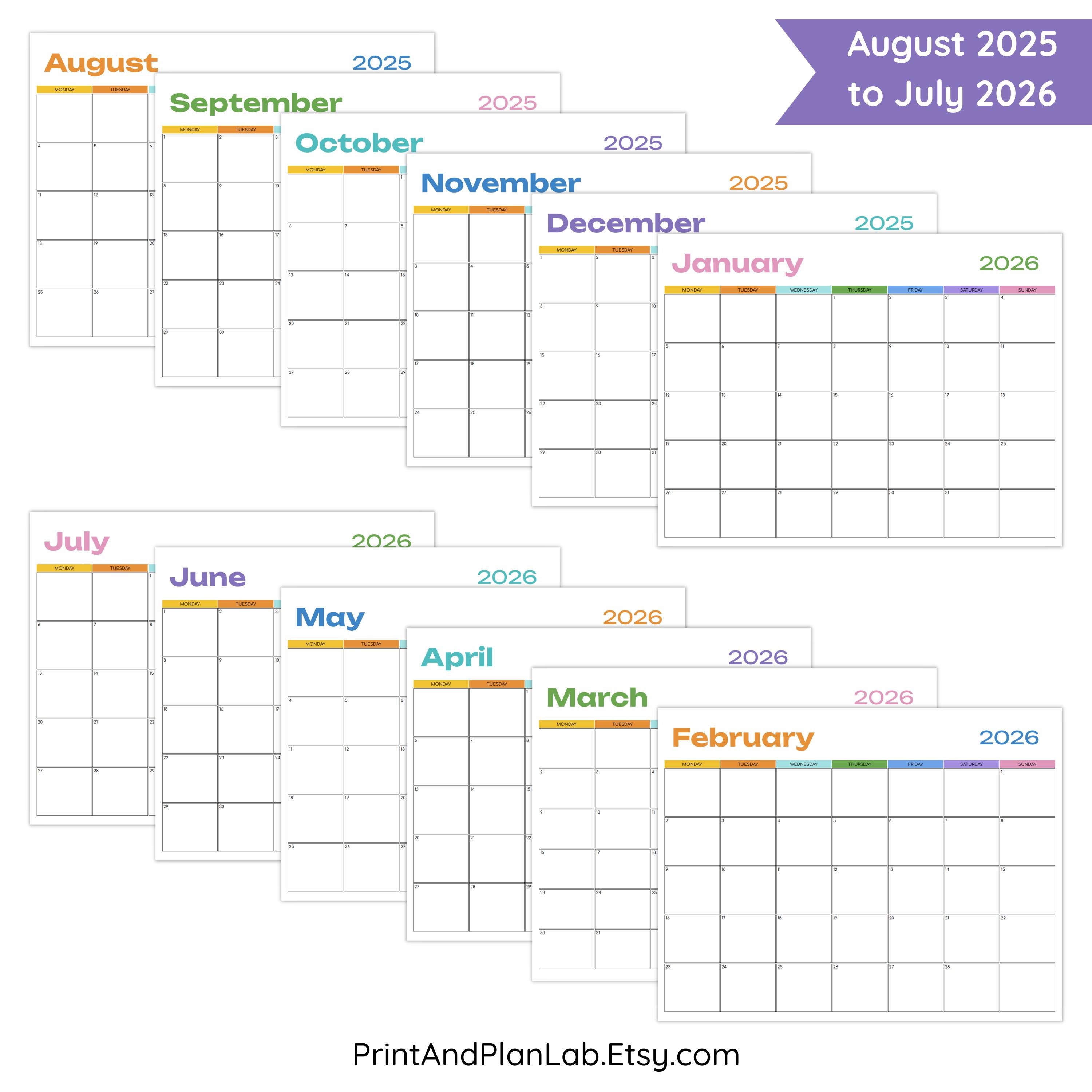 2025-2026 Monthly School Calendar Printable: Editable Fields, PDF ...