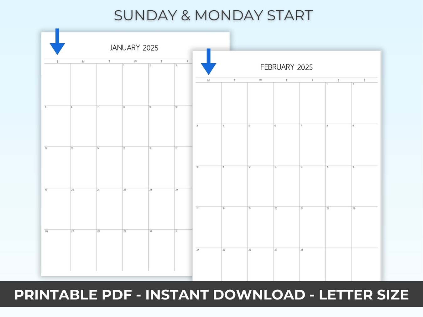 Portrait Calendar Template Printable 2024 2025 Monthly Calendar Sunday ...