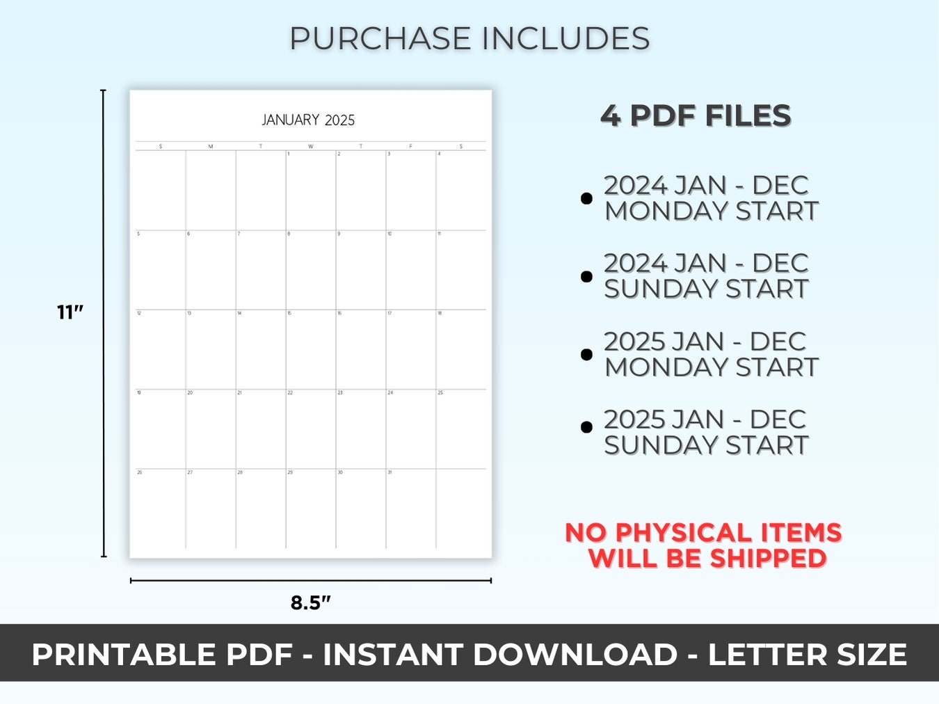 Portrait Calendar Template Printable 2024 2025 Monthly Calendar Sunday ...