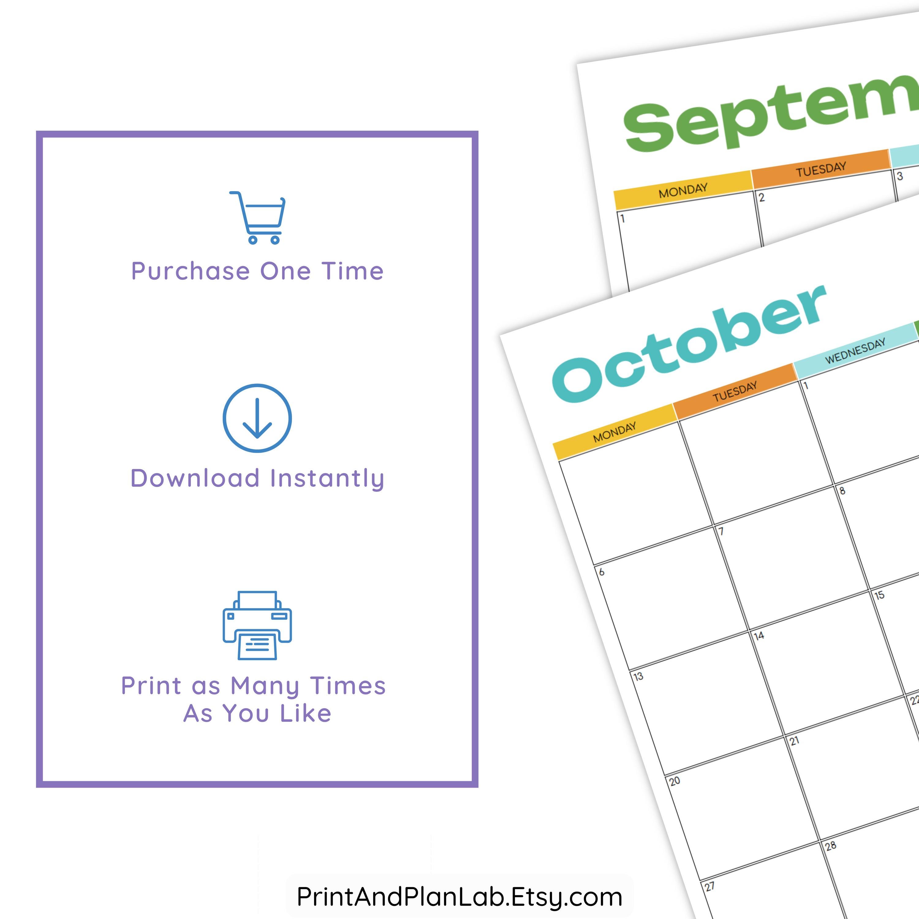 2025-2026 Monthly School Calendar Printable: Editable Fields, PDF ...