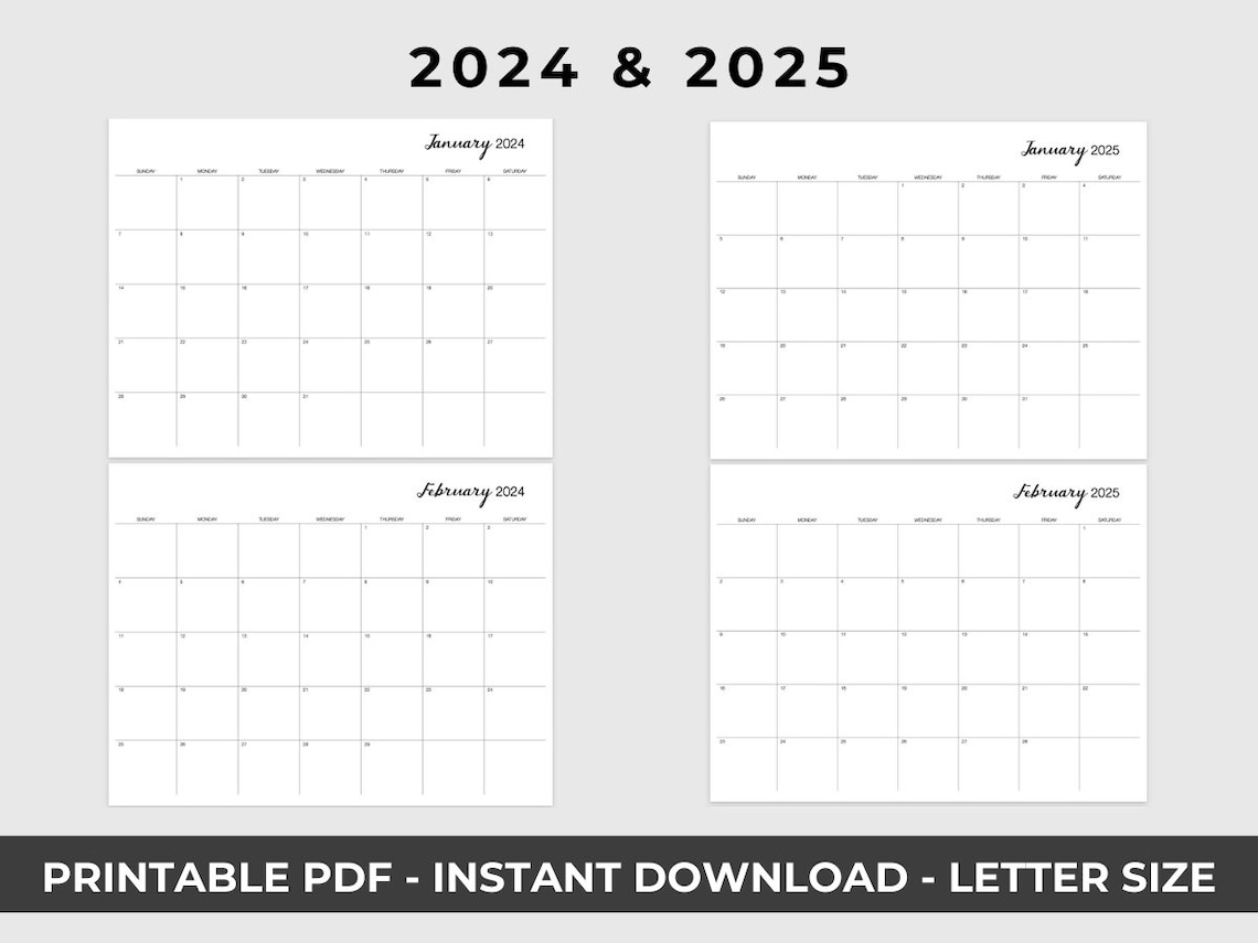 2024 2025 Monthly Calendar Printable Calendar Landscape Sunday Monday ...