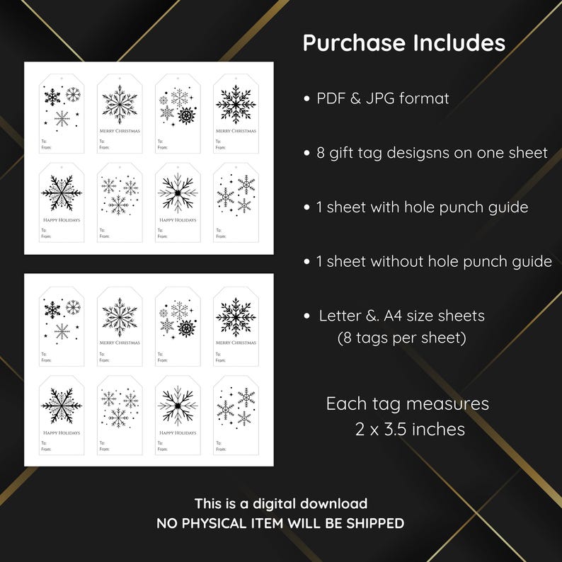 Printable Christmas Gift Tags With Snowflakes, Instant Download, PDF ...