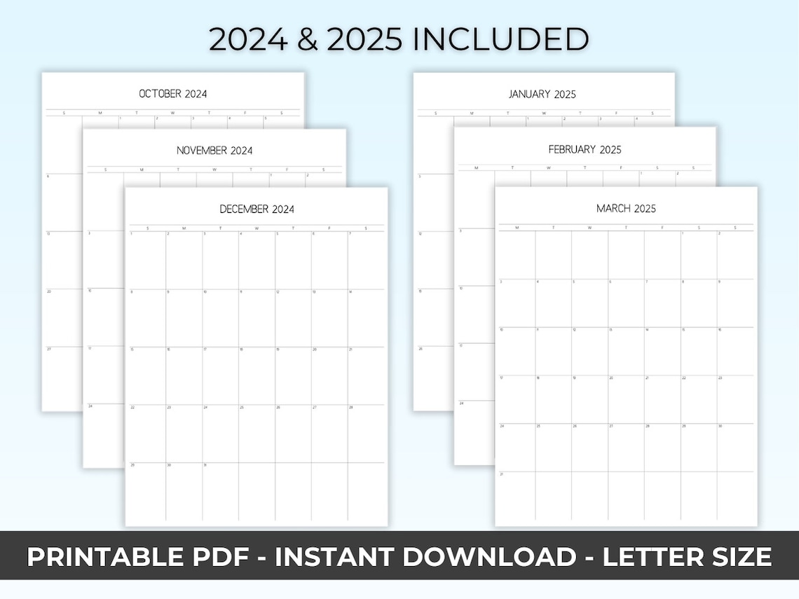 Portrait Calendar Template Printable 2024 2025 Monthly Calendar Sunday ...