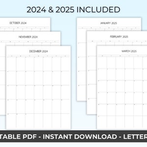 Portrait Calendar Template Printable 2024 2025 Monthly Calendar Sunday ...