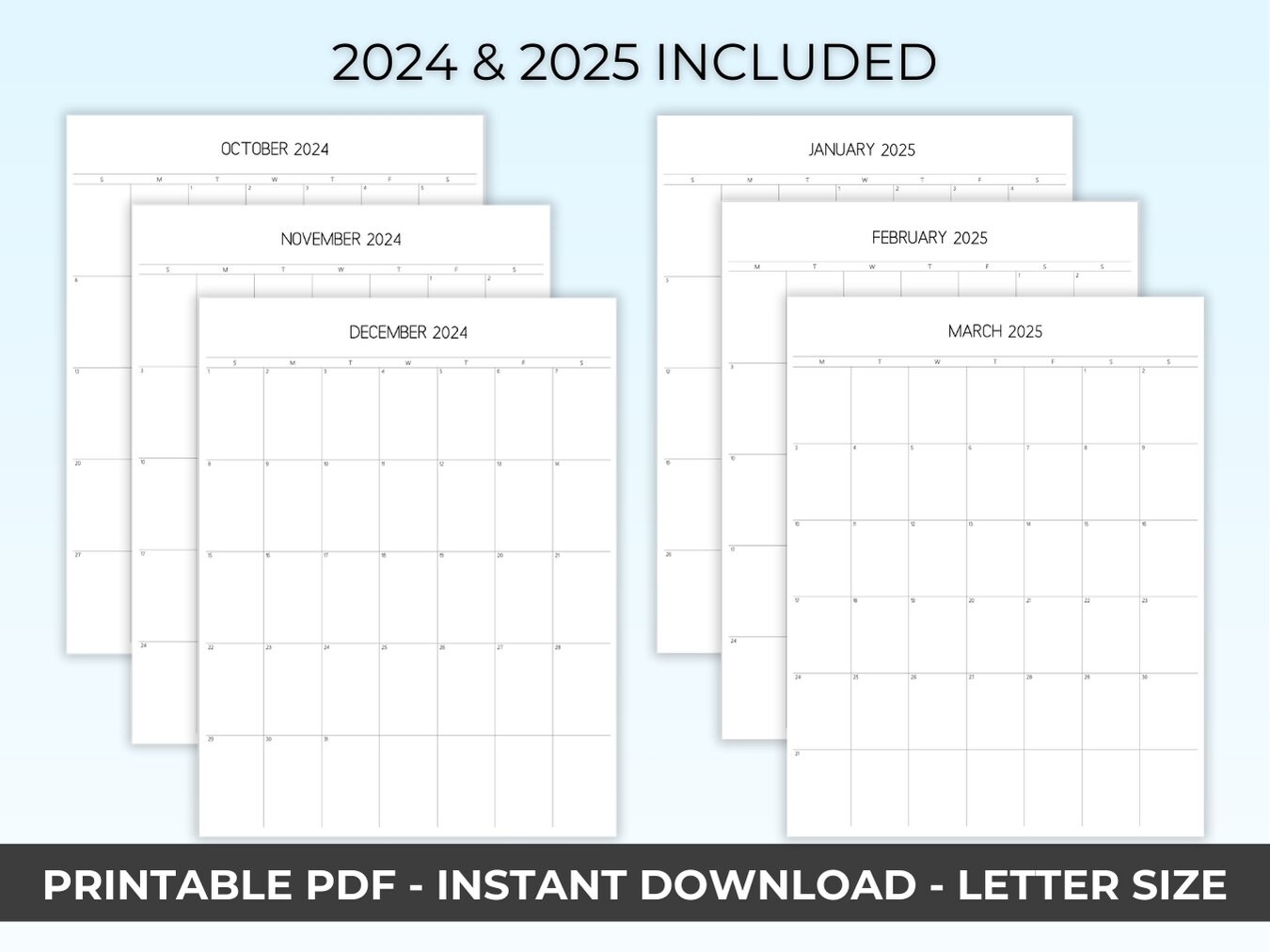 Portrait Calendar Template Printable 2024 2025 Monthly Calendar Sunday ...