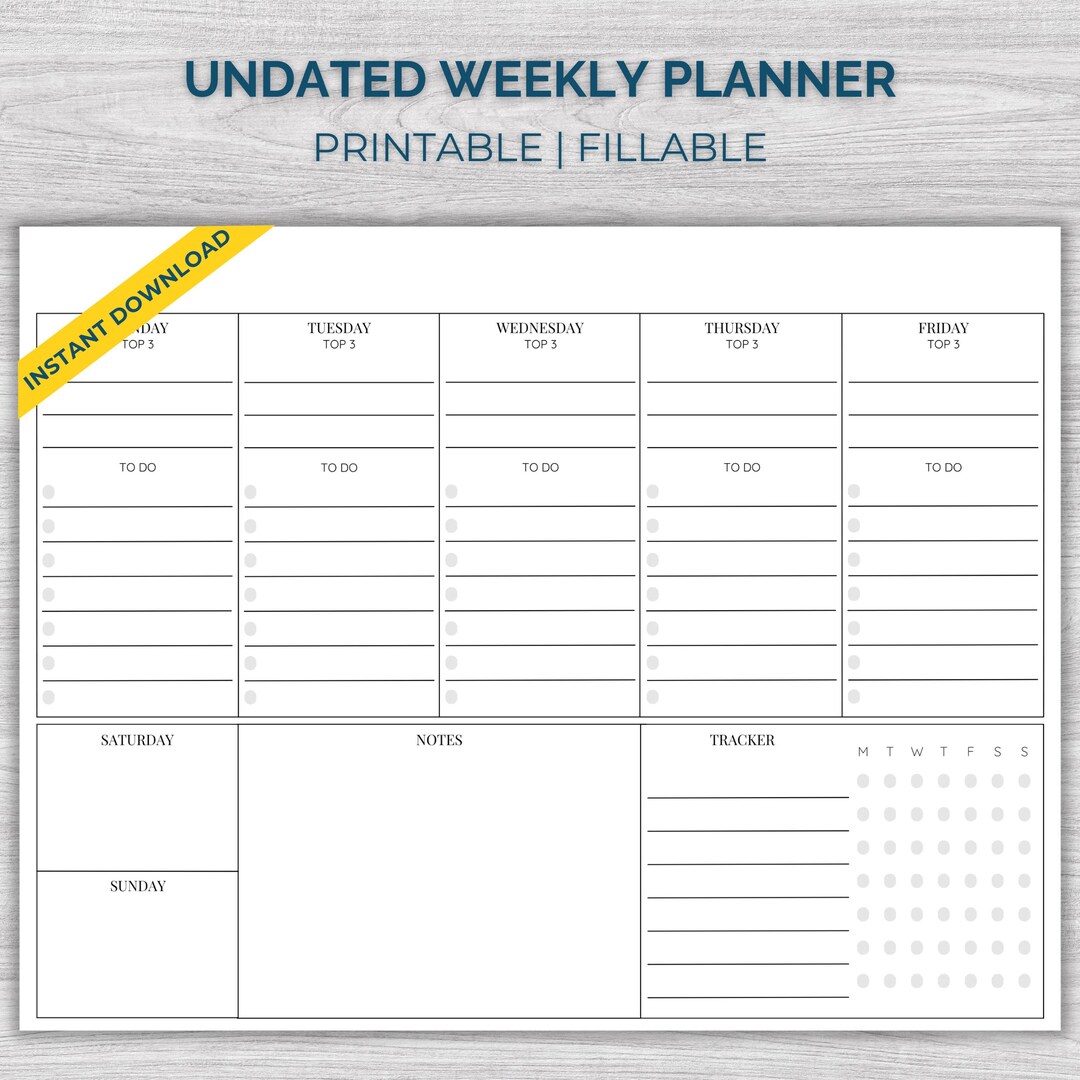 Editable Weekly Planner Page: Productivity, Task, Habit Tracker ...