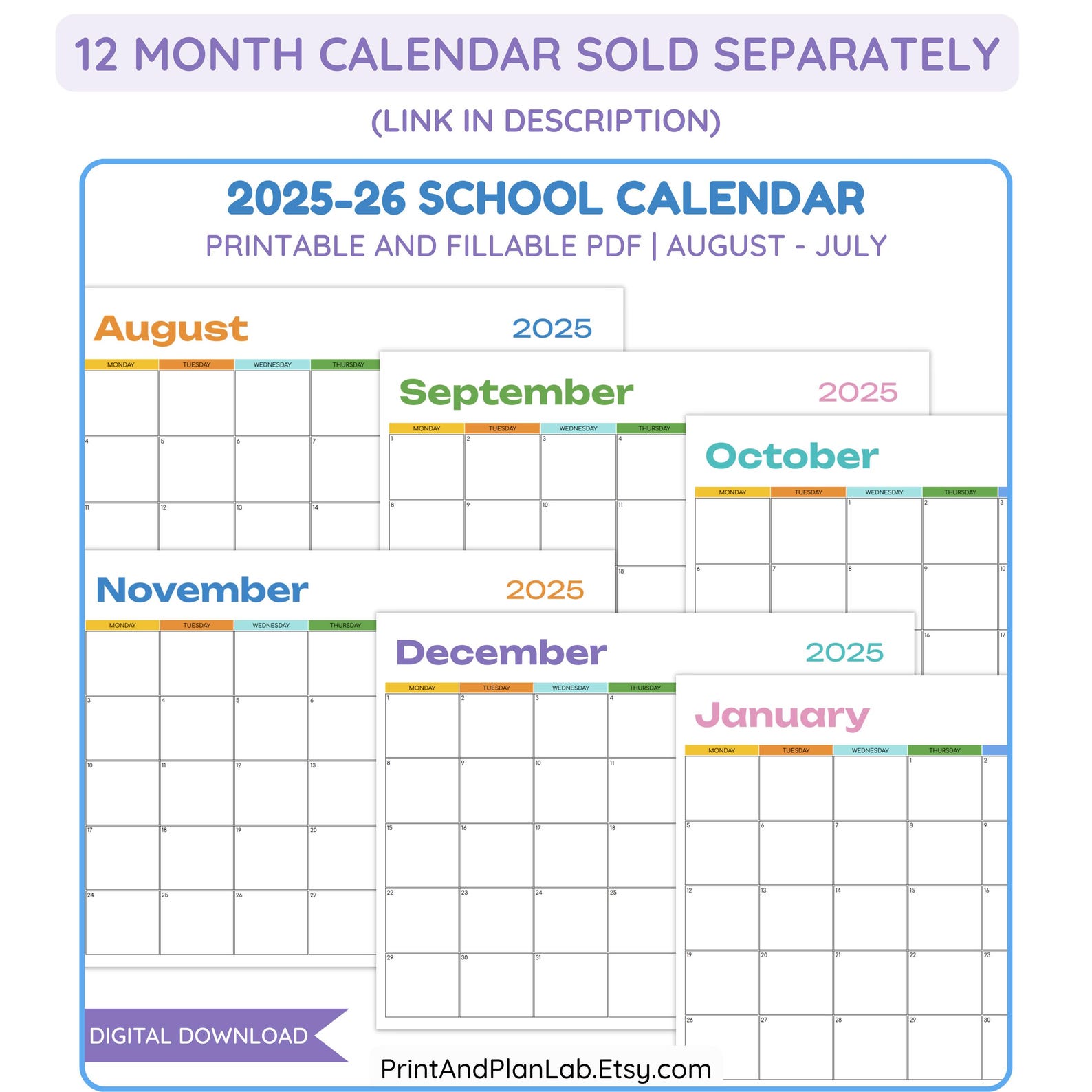 2025-2026 Academic Calendar Printable: Fillable One-page Overview (PDF ...