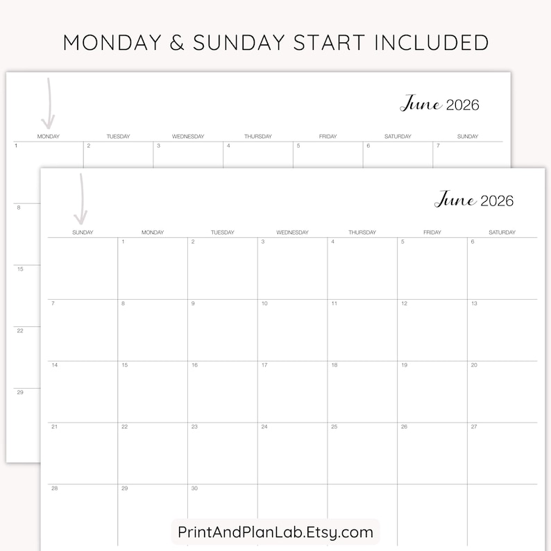 2026 Monthly Calendar Printable: Editable Fields, Minimalist, PDF ...