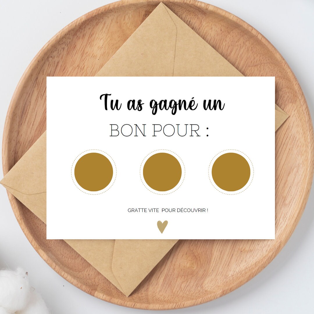 Bon cadeau personnalisable, carte à gratter - Bon pour cadeaux, repas ...