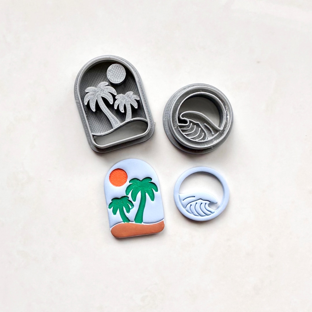 Palm Tree & Wave Clay Stamp | Beach Scene Polymer Clay Tools | Summer ...