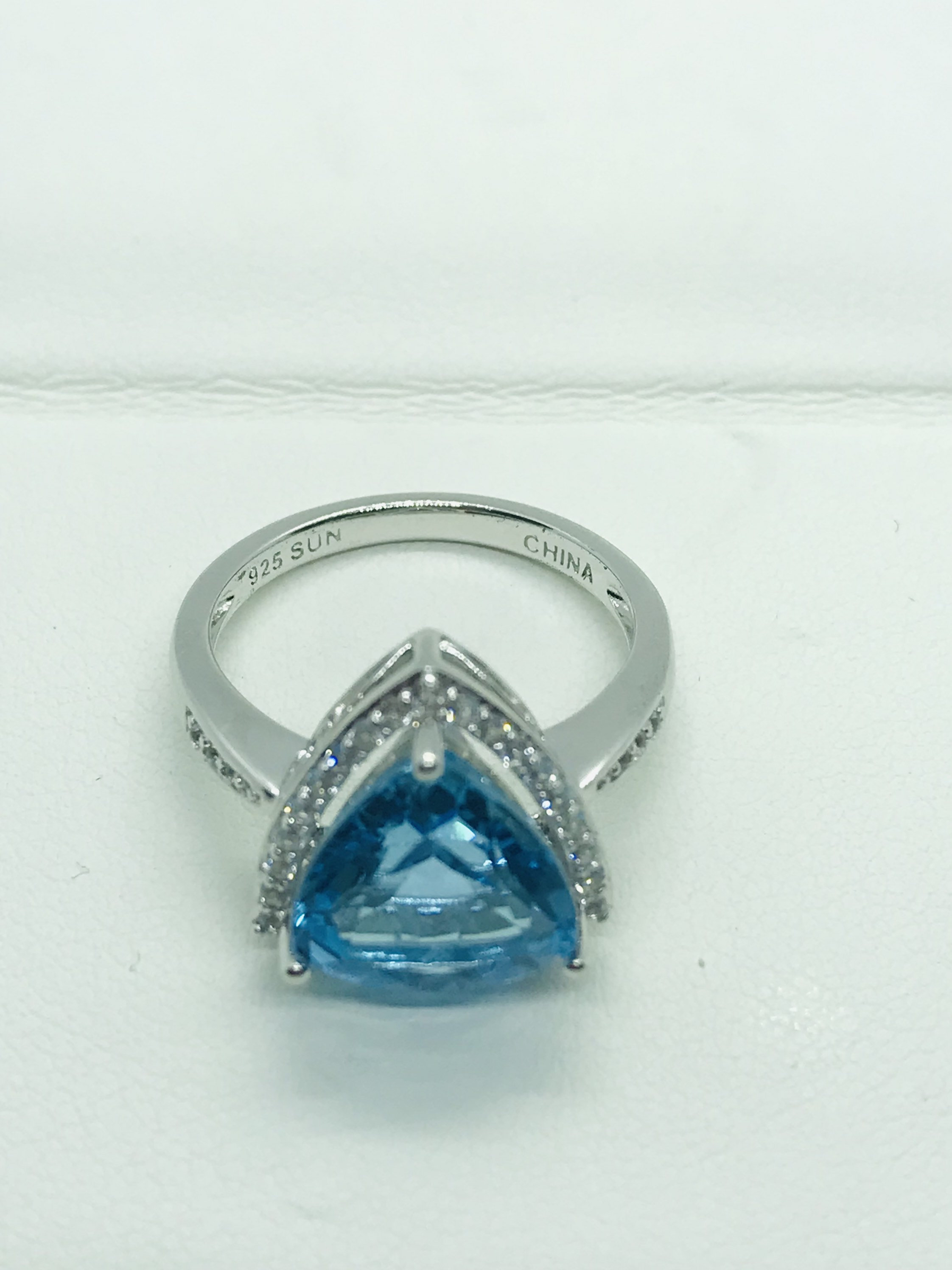 Sterling Silver Vintage Trillion Cut Blue Topaz & Cubic Zirconia Ring ...