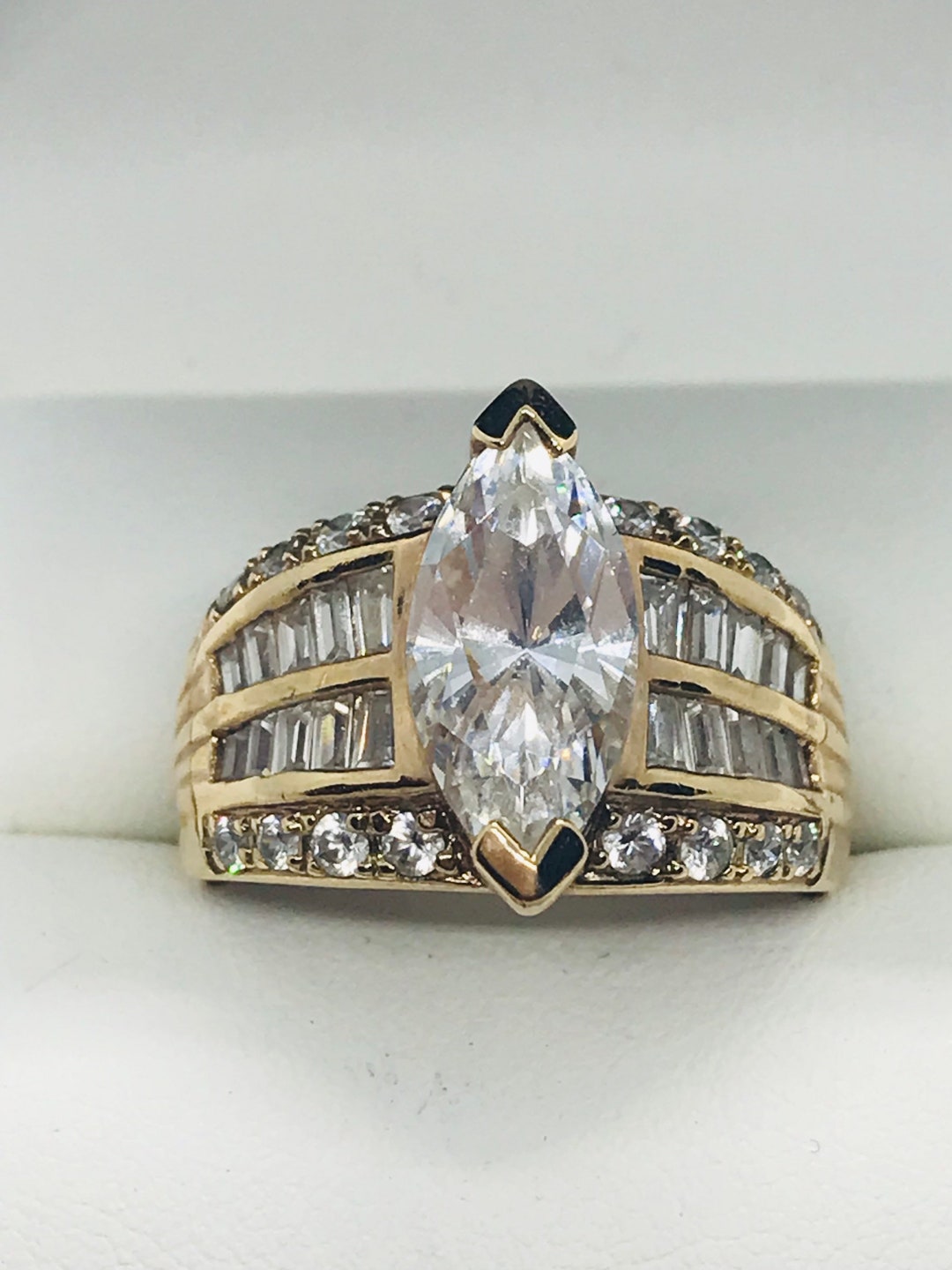 Ross Simons Gold Plated Silver M, Four Row Cubic Zirconia Ring, Size 9 ...