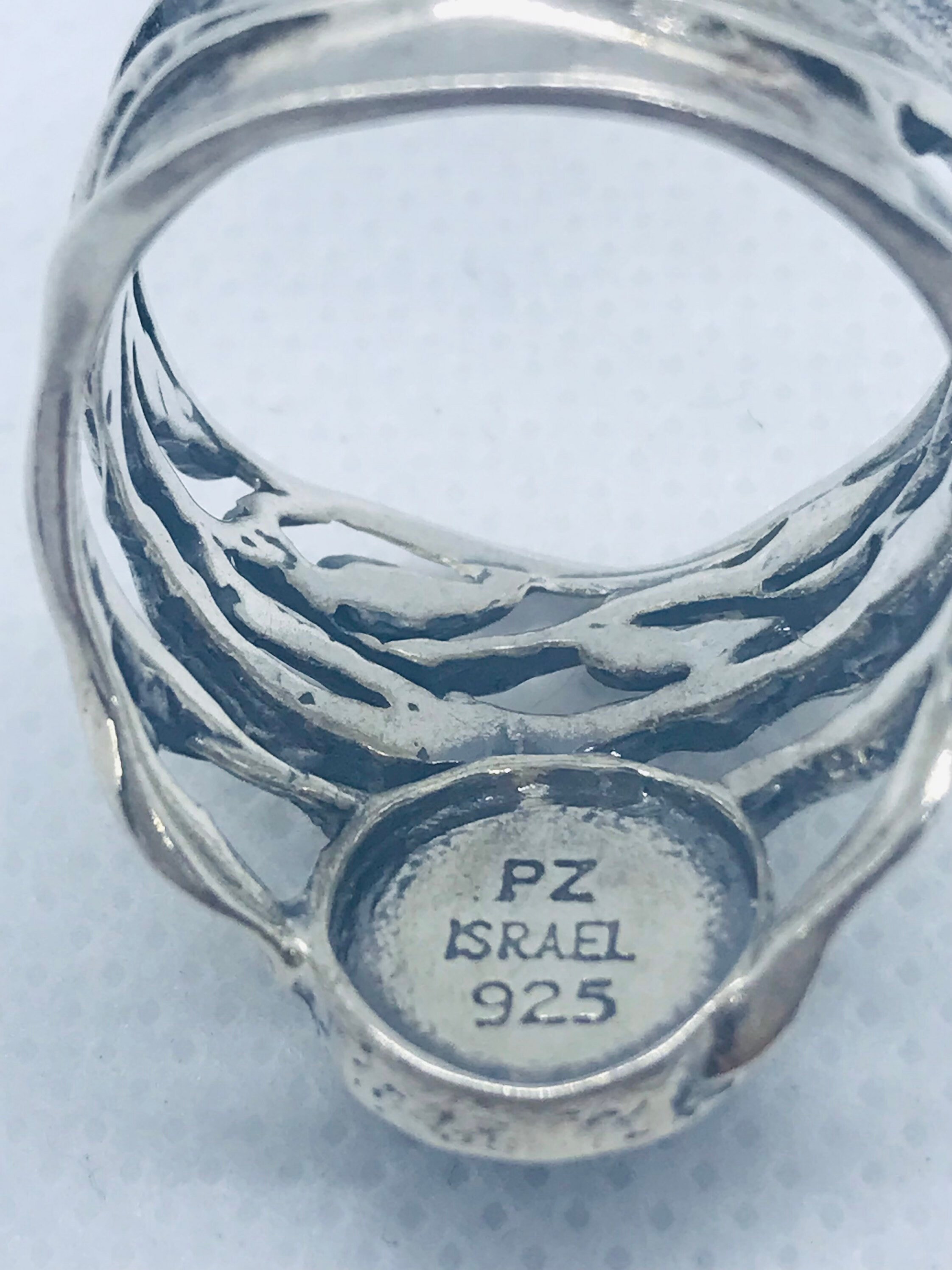 Silver, PZ Israel 925 Round Doublet Opal Wired Leaf Motif Wide Ring ...