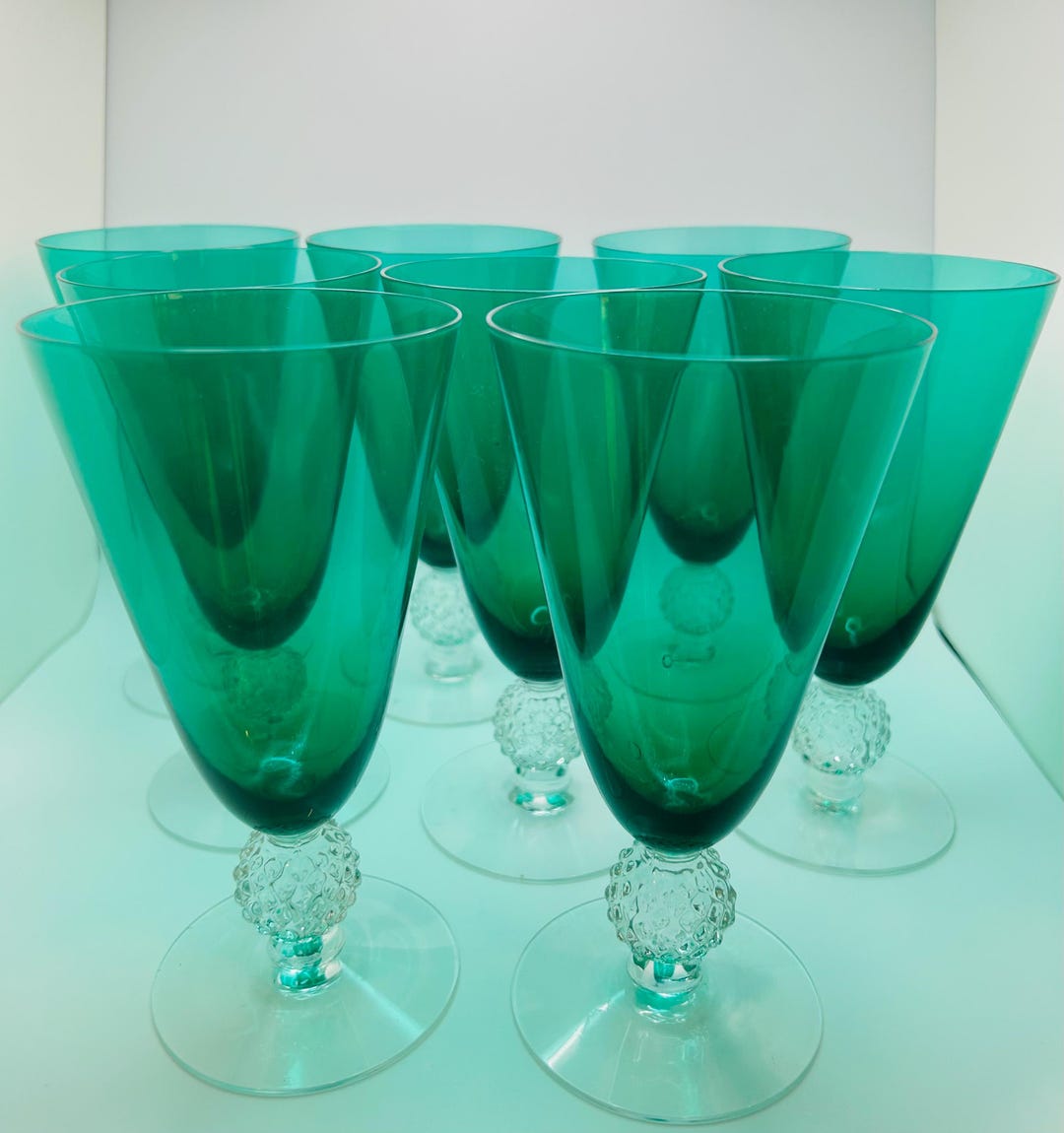 Morgantown Stiegel Golf Ball Stem, Green Water Goblets - Set of Eight ...