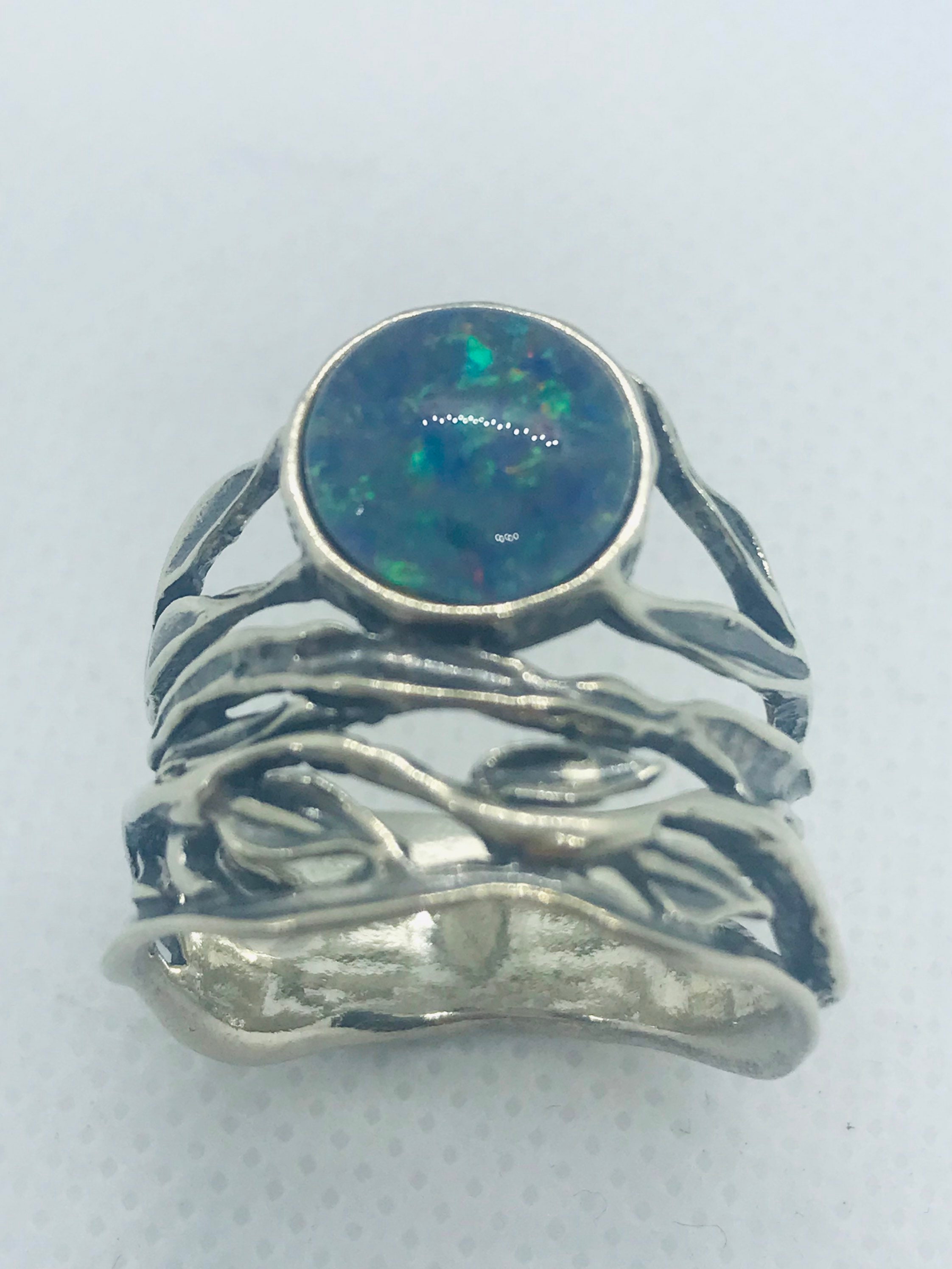 Silver PZ Israel 925 Round Doublet Opal Wired Leaf Motif Wide - Etsy