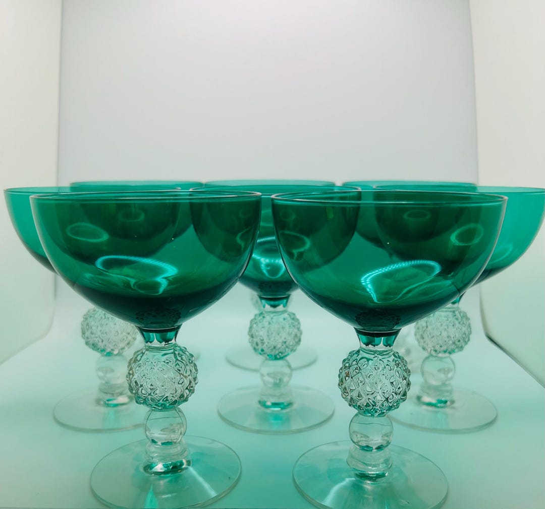Morgantown Stiegel Golf Ball Stem, Green Champagne or Sherbet Glasses ...