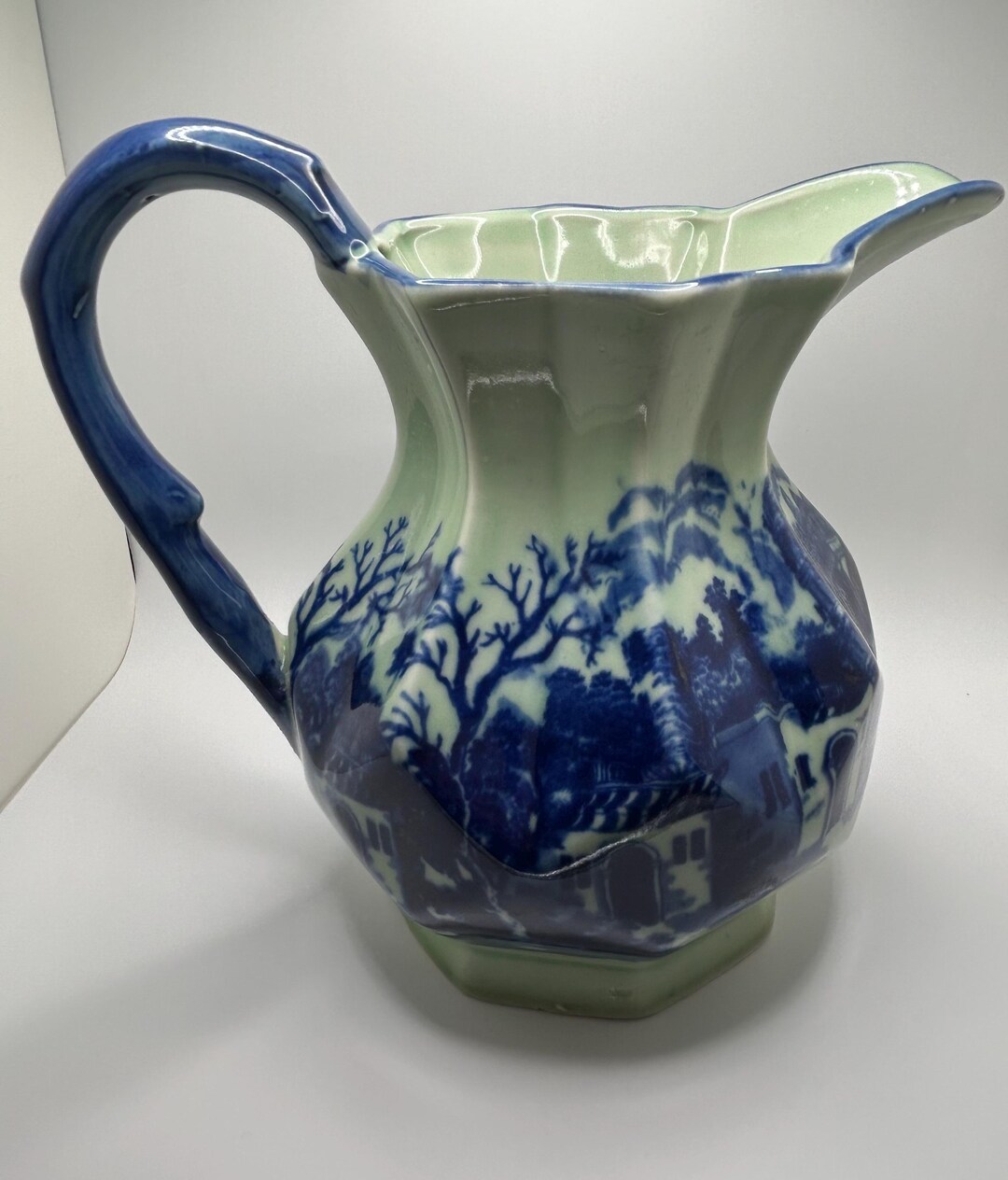 Victoria Ware Iron Stone Flow Blue 8.5” Tall Pitcher, Made in England ...
