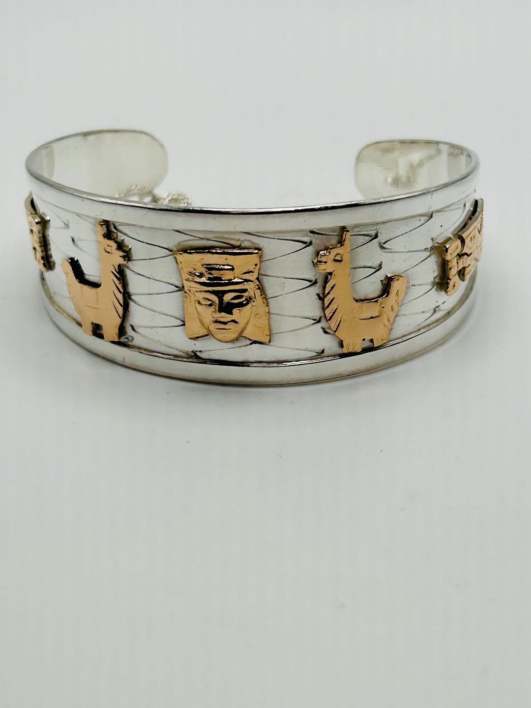 Peruvian Sterling Silver & 18 Karat Yellow Gold Cuff Bracelet - Etsy