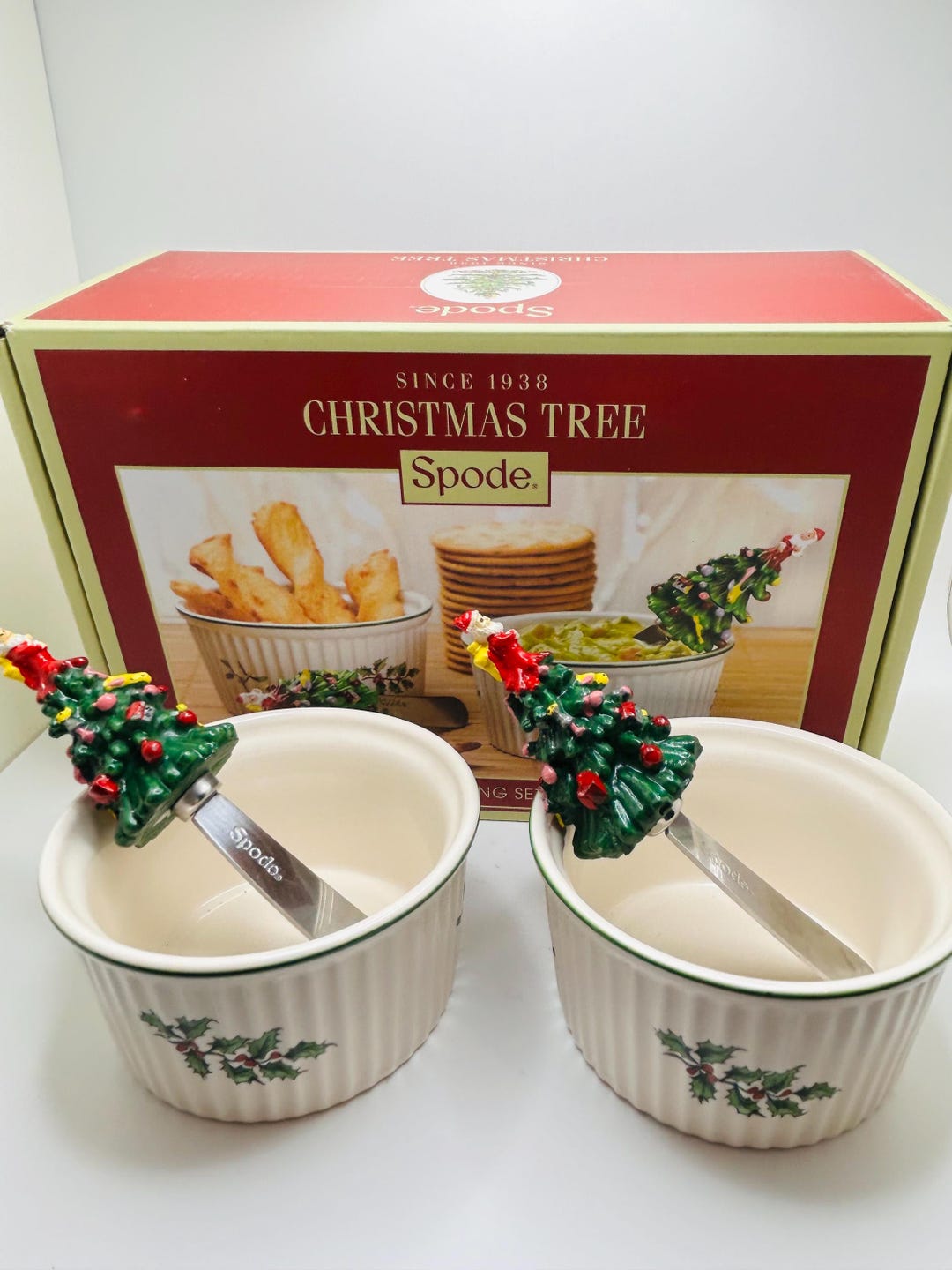 Spode Christmas Tree Pair of Ramekins & Stainless Steel Spreader ...