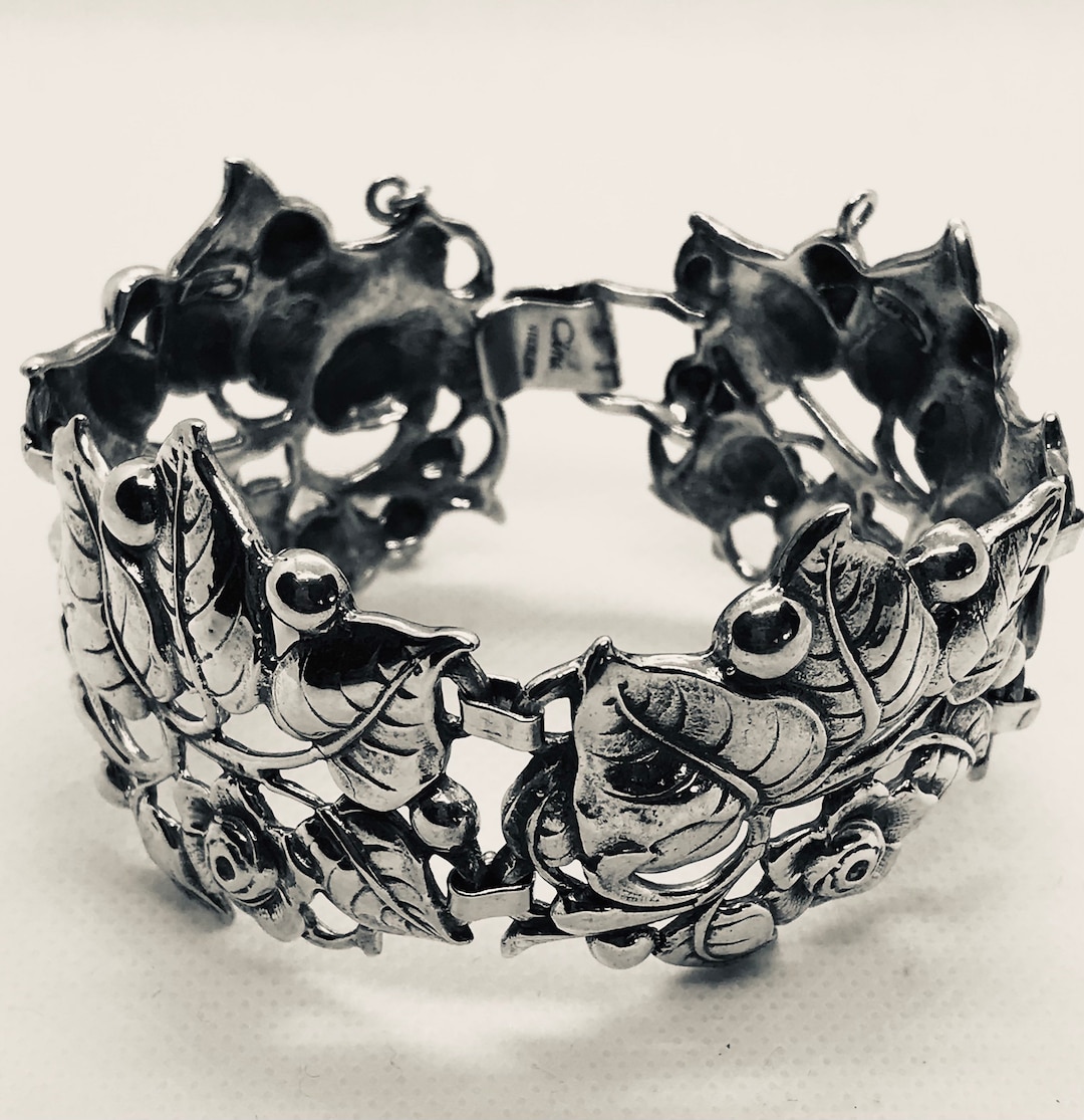 Guglielmo Cini Antique Silver Rose Leaf Motif 7 1/4” Long Bracelet - Etsy