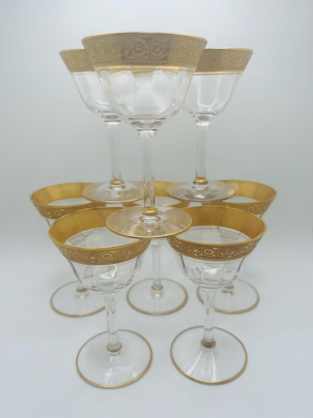 Tiffin Franciscan Minton Optic Sherry Glasses, 22 Karat Gold Encrusted ...