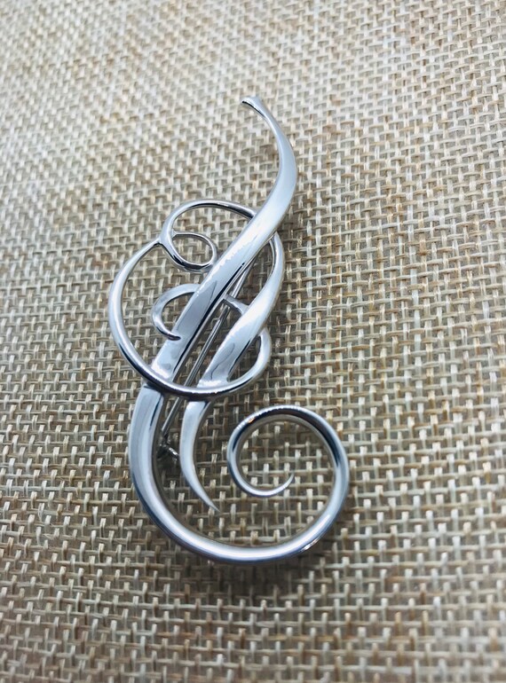 Silver High Polish Free Form Scroll Design Vintage Br… - Gem