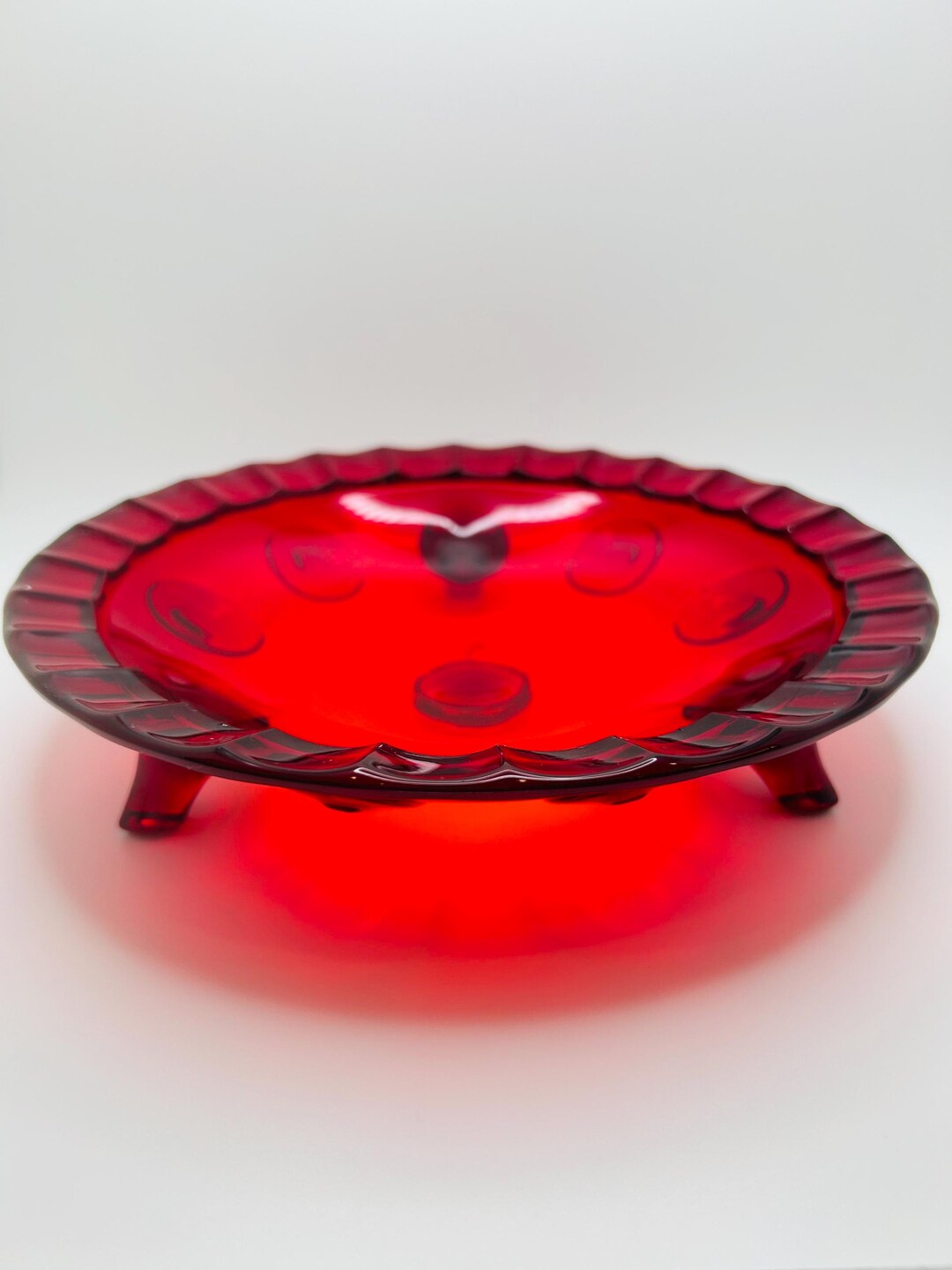 Ruby Red Three Foot Fluted Edge Bowl, 1940s, 10” Diameter - Etsy