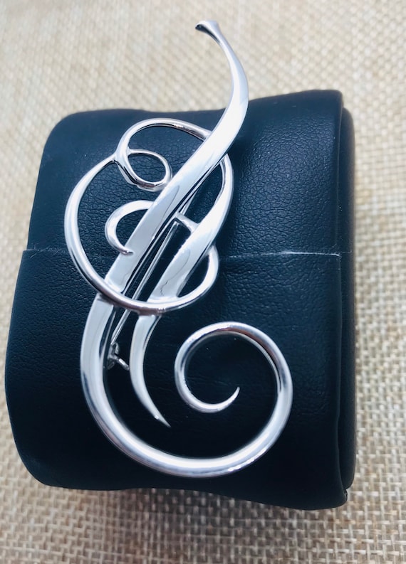 Silver High Polish Free Form Scroll Design Vintage Br… - Gem