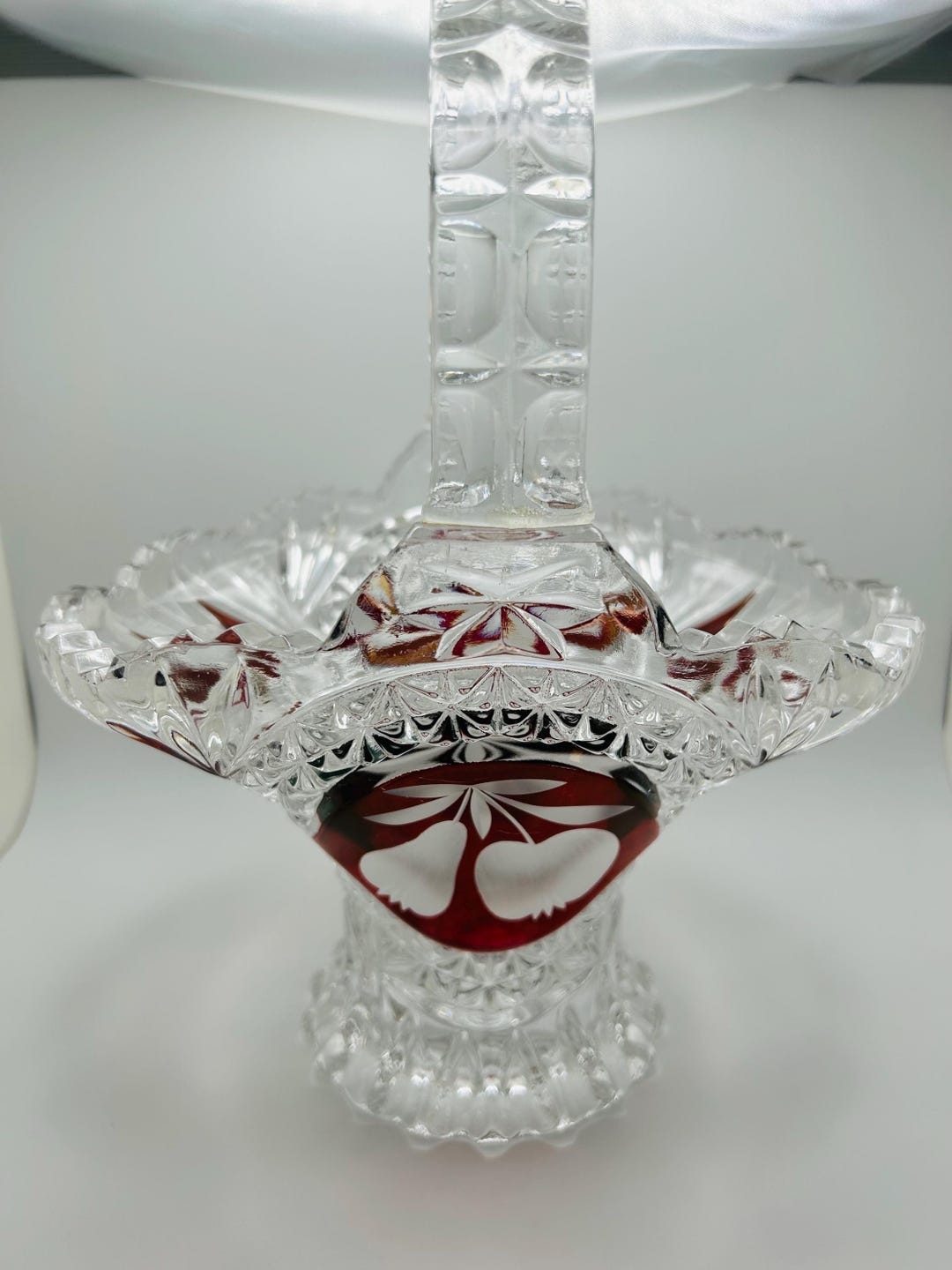 Vintage Stained Red Lead Crystal Glass Basket, 11” Tall - Etsy