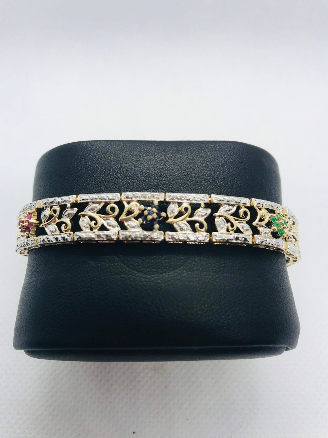 Silver Gold Plated Ross Simons Ruby, Emerald, Sapphire Floral Design 7 ...