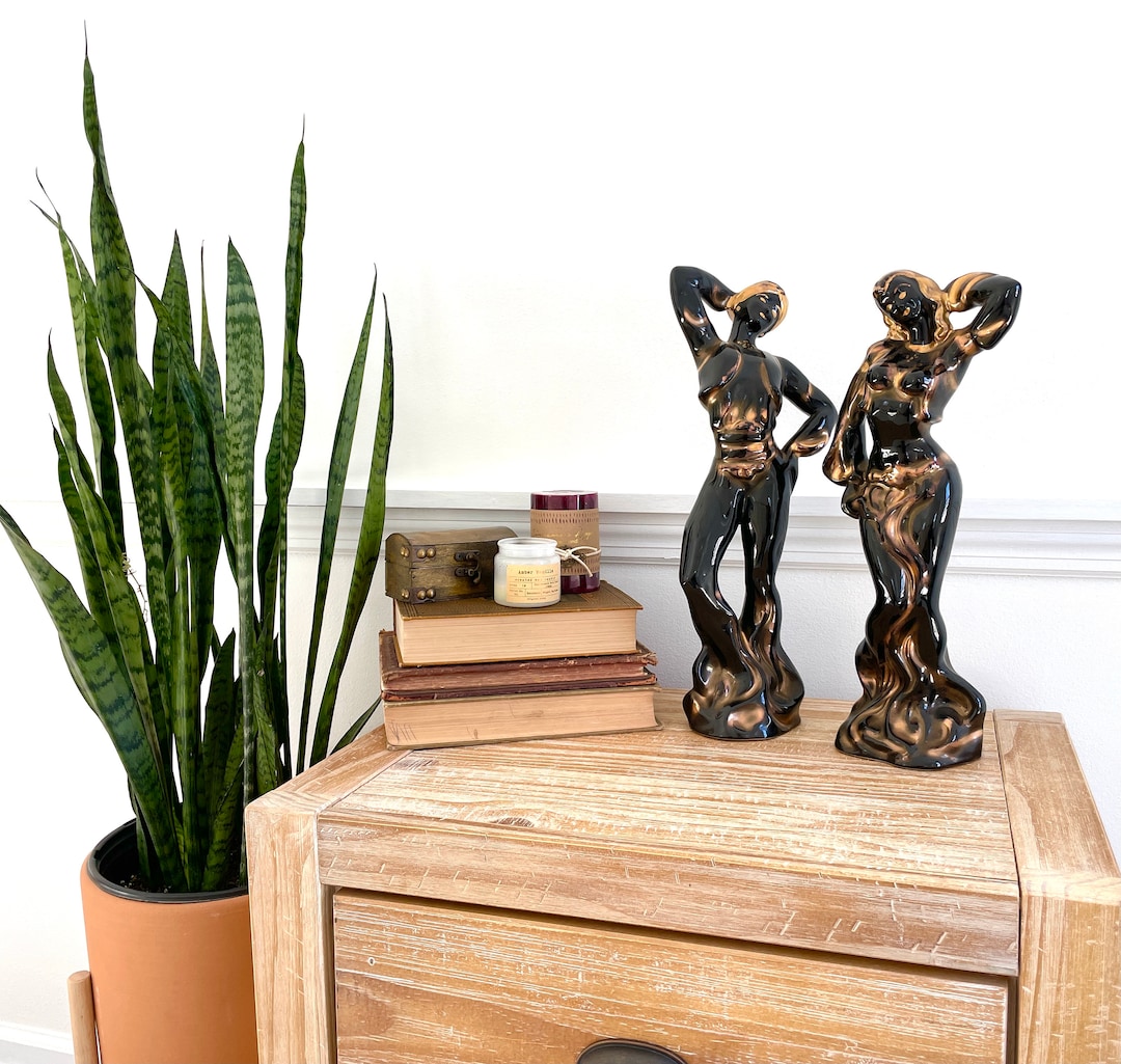 Glazed Ceramic Figurines of Dancers Black With Metallic Gold Accents - Etsy