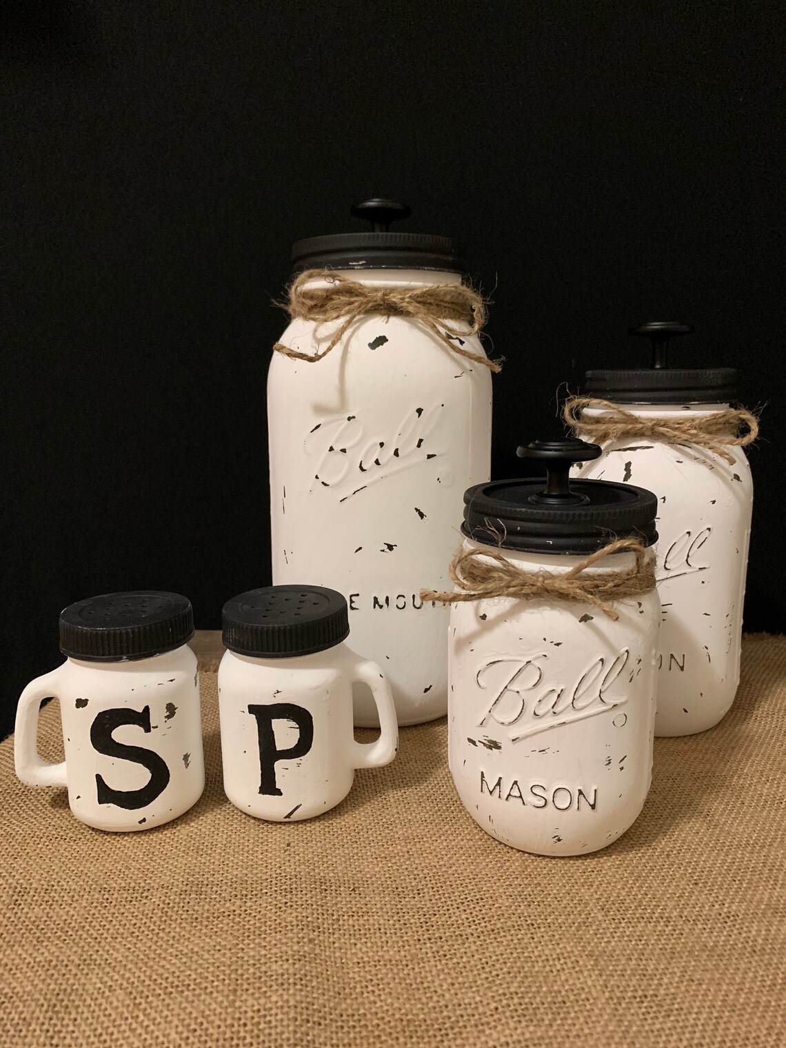 Kitchen Mason Jar Set/antique White/home Decor/kitchen - Etsy
