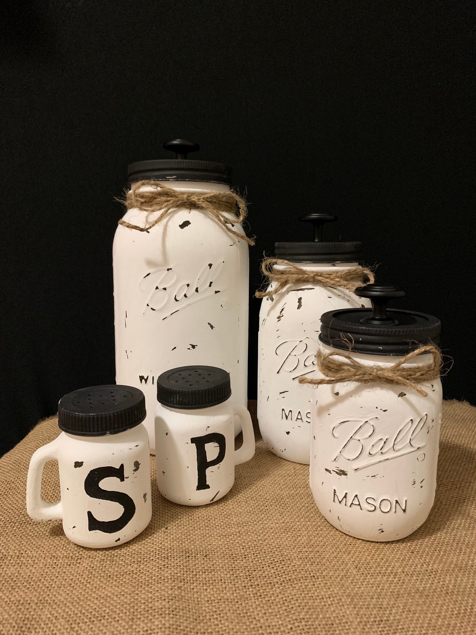 Kitchen Mason Jar Set/antique White/home Decor/kitchen - Etsy