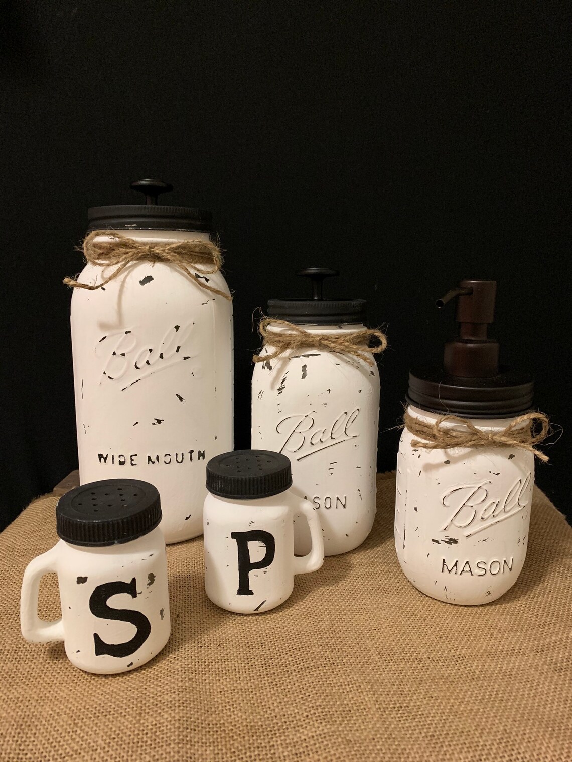 Kitchen Mason Jar Set/antique White/home Decor/kitchen - Etsy