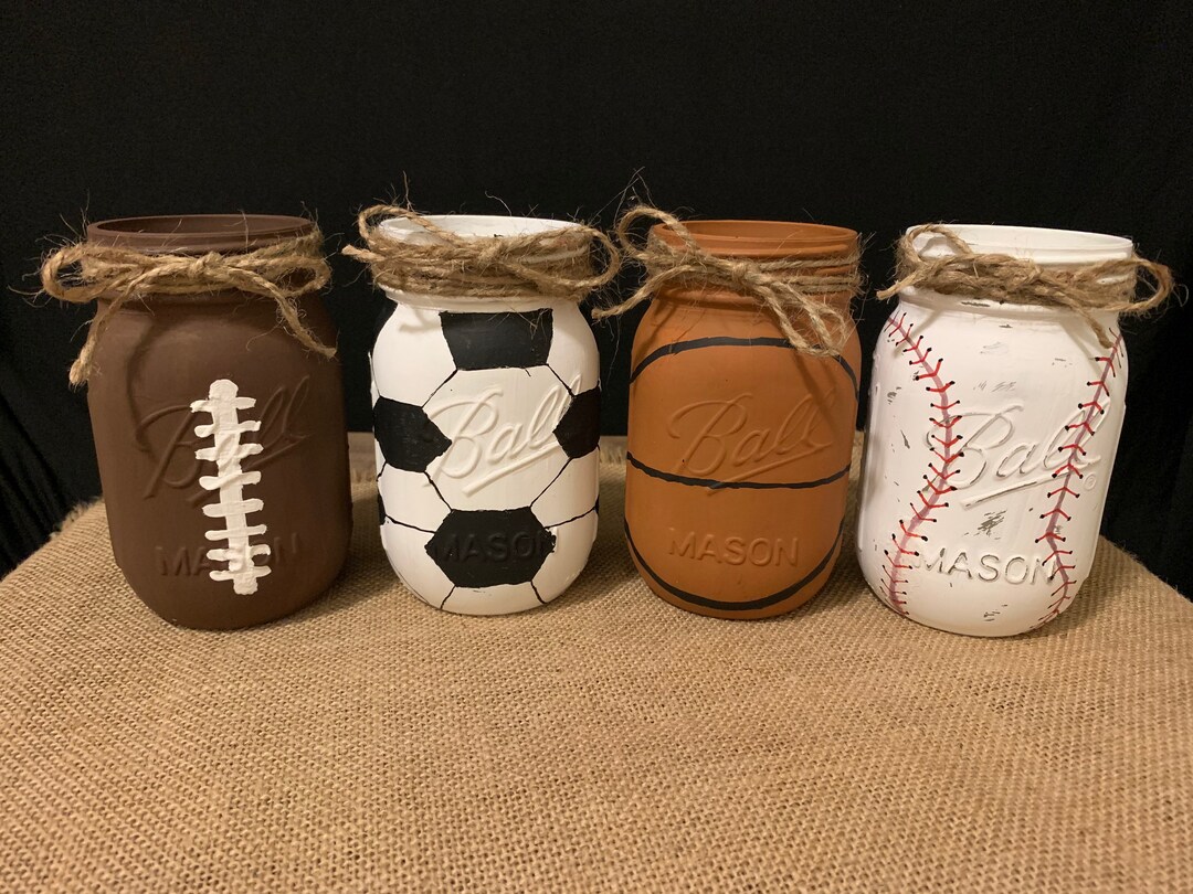 Sports Mason Jars - Set of 4/football/soccer/basketball/baseball/home ...
