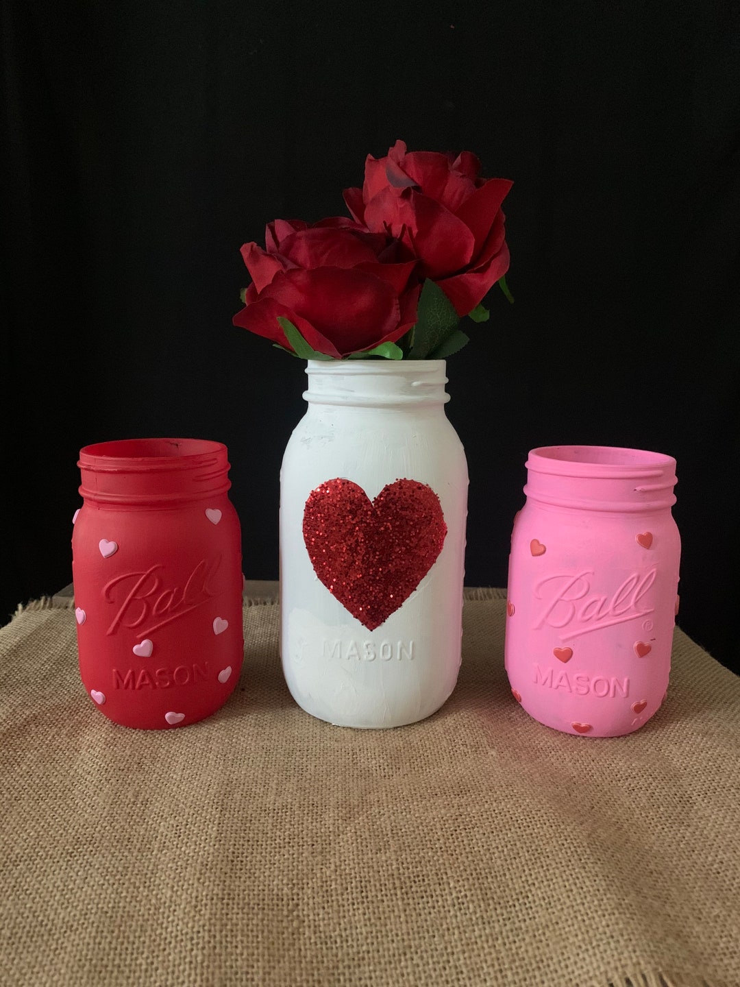 Valentine’s Day Mason Jars - Set of 3/love/hearts/sweetheart/red/pink ...