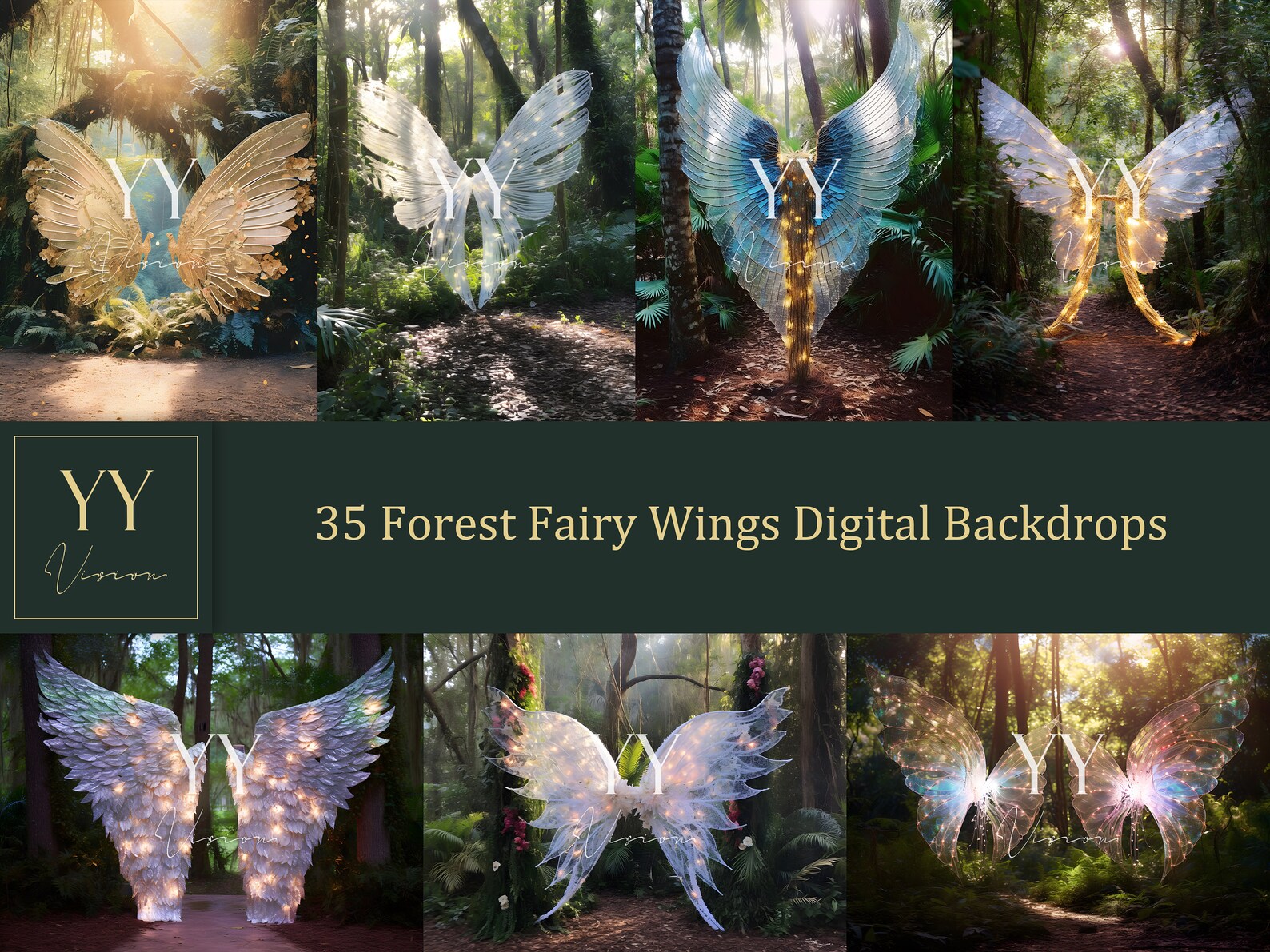 35 Forest Fairy Wings Digital Backdrops Sets for Maternity Photography ...