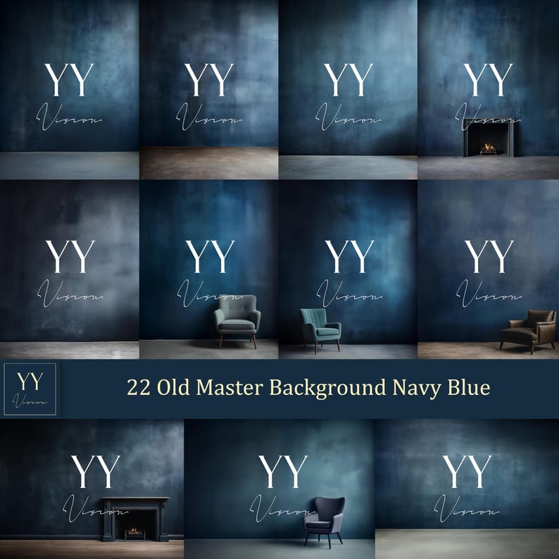 22 Old Master Studio Background Navy Blue Digital Backdrops Sets for ...