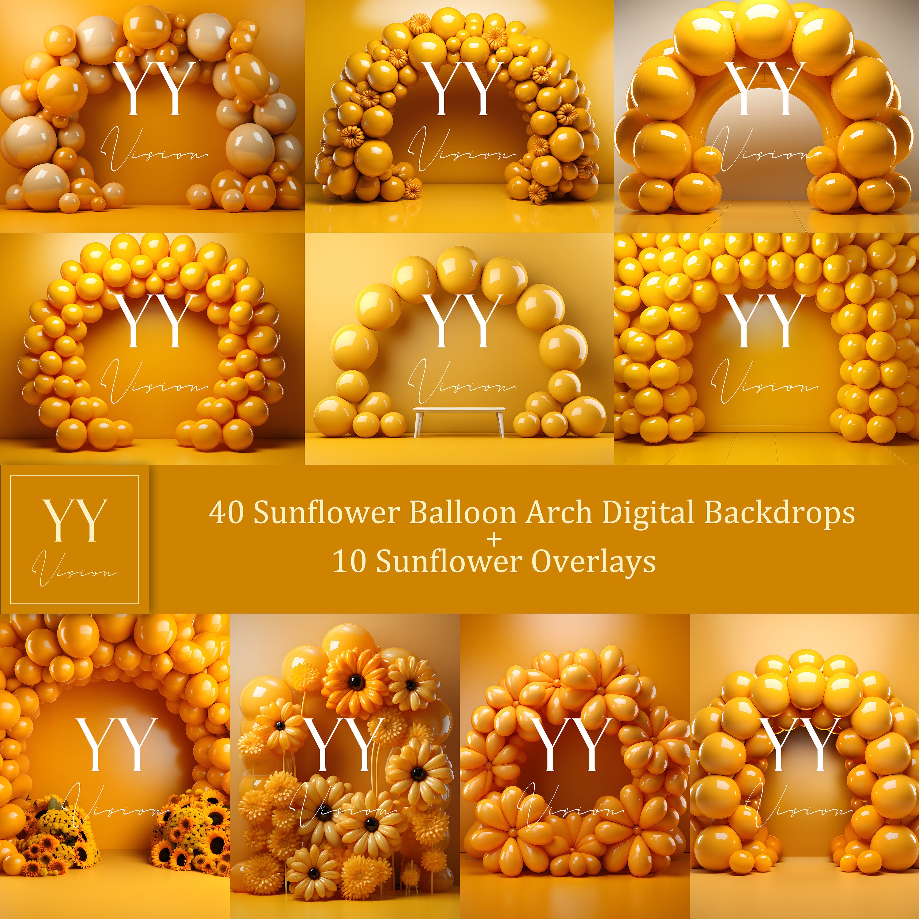 50 Autumn Sunflower Balloon Arch Digital Backdrops Overlay - Etsy