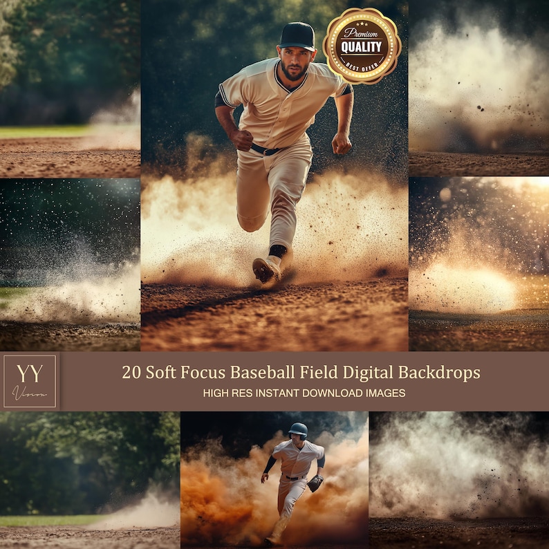 20 Soft Focus Baseball Field Digital Backdrops Set for Sports School ...