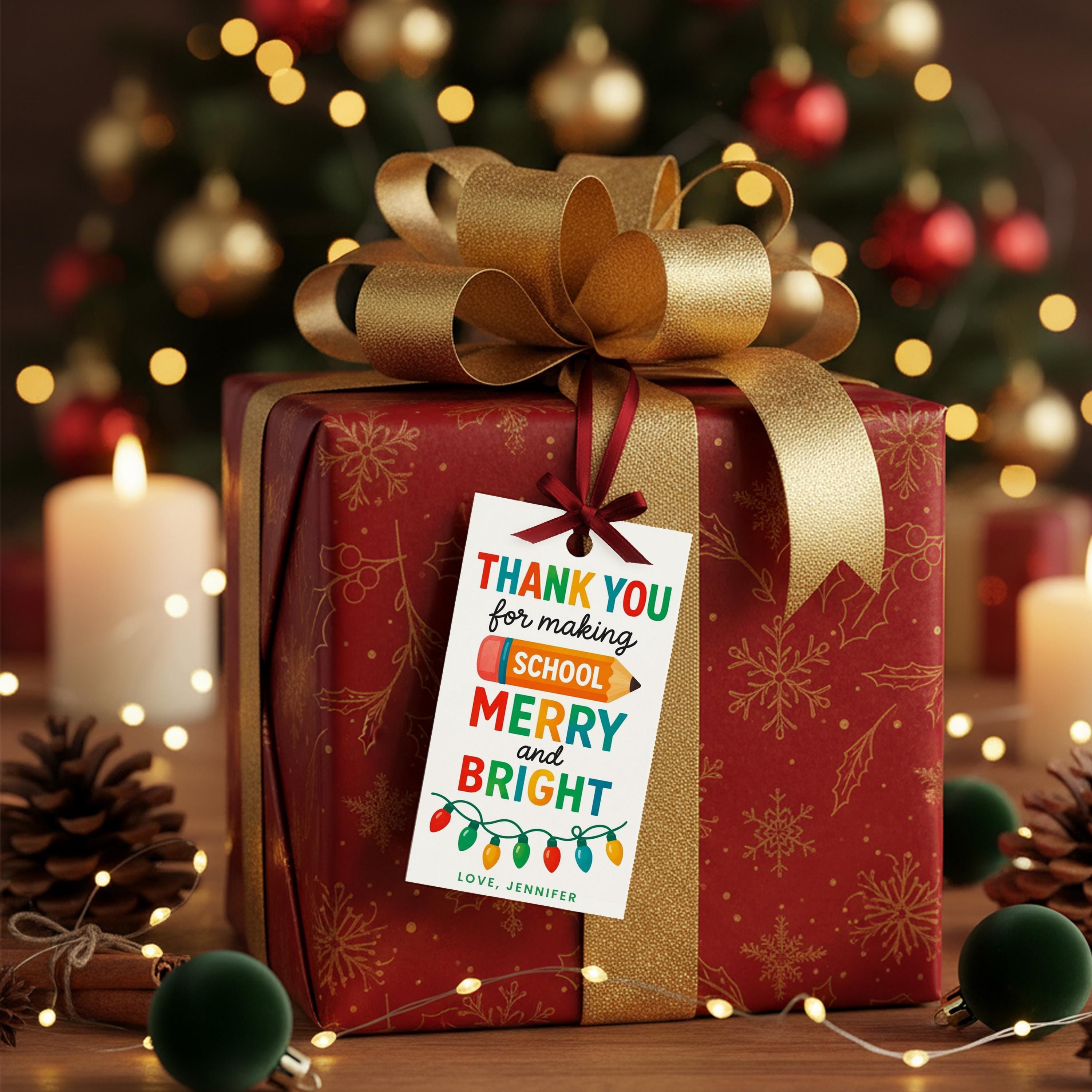 Christmas Teacher Gift Tags Template | Merry & Bright Holiday Tags ...