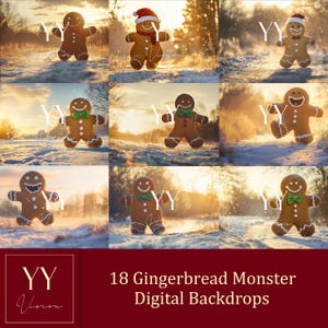 18 Gingerbread Monster Digital Backdrops Sets for Fun Christmas Family ...