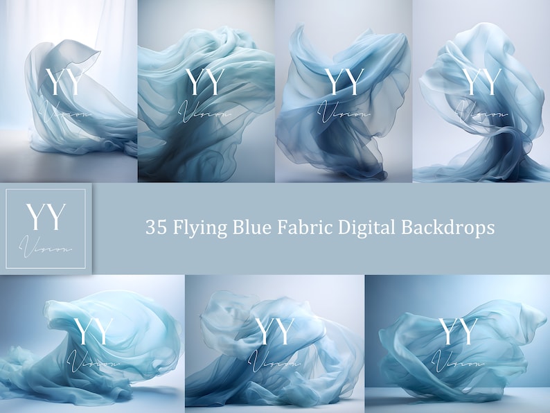 35 Blue Flying Silk Fabric Digital Backdrops Sets for Maternity ...