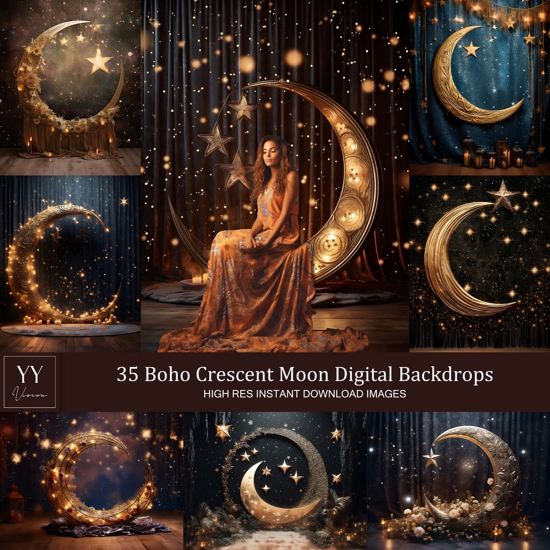 35 Boho Crescent Moon Digital Backdrops Sets for Maternity Newborn ...