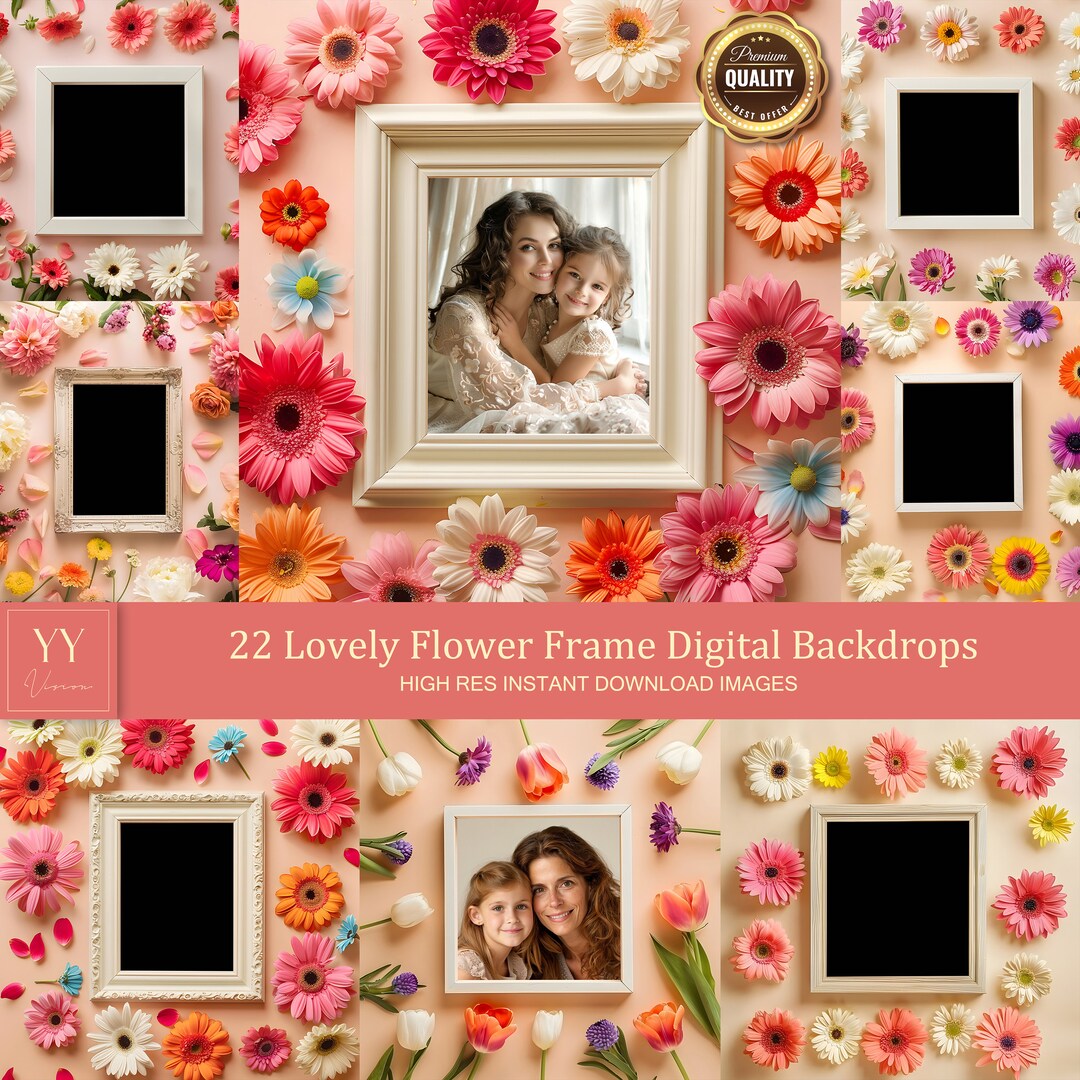 22 Lovely Flower Frame Digital Backdrops Sets for Mother’s Day Gift ...