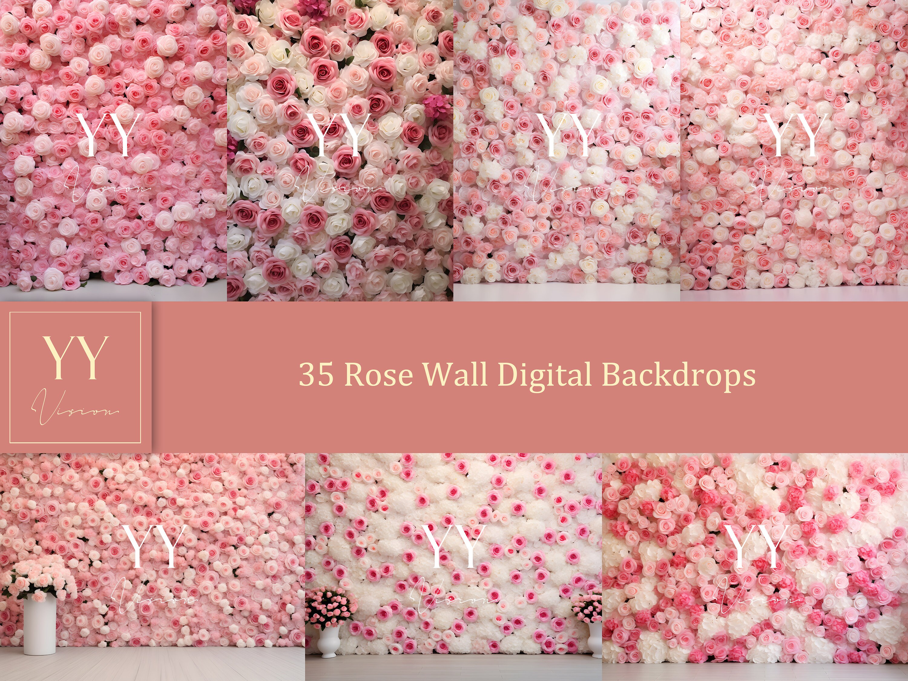 35 Rose Wall Digital Backdrops Sets for Wedding Maternity - Etsy