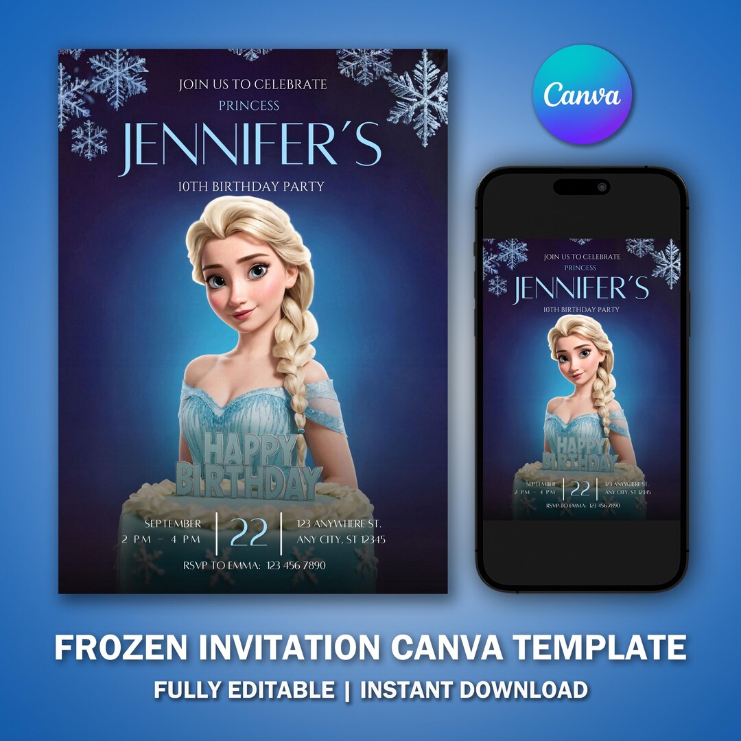 Princess Elsa Invitation Template V2 for Birthday Party Editable ...