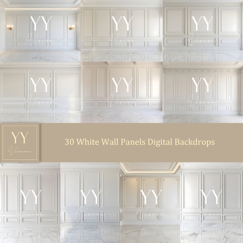 30 White Panel Wall Digital Backdrops Sets for Wedding Maternity Studio ...