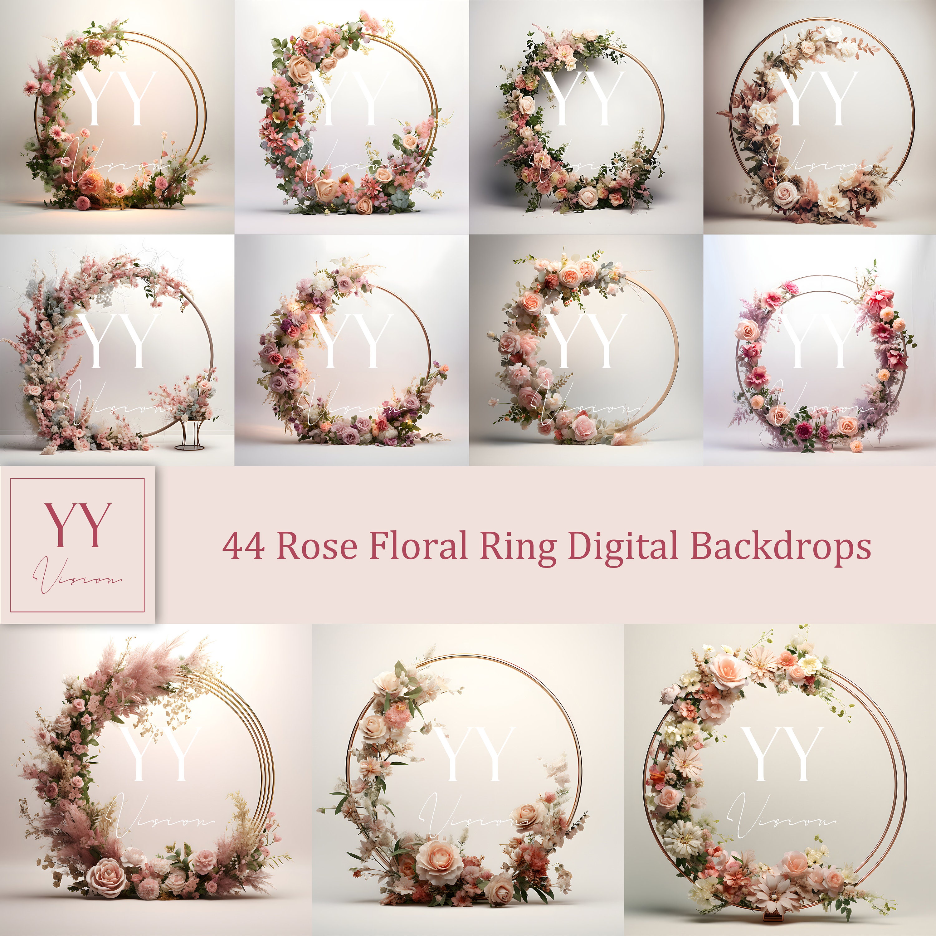 44 Rose Floral Ring Digital Backdrops Sets for Wedding Maternity ...